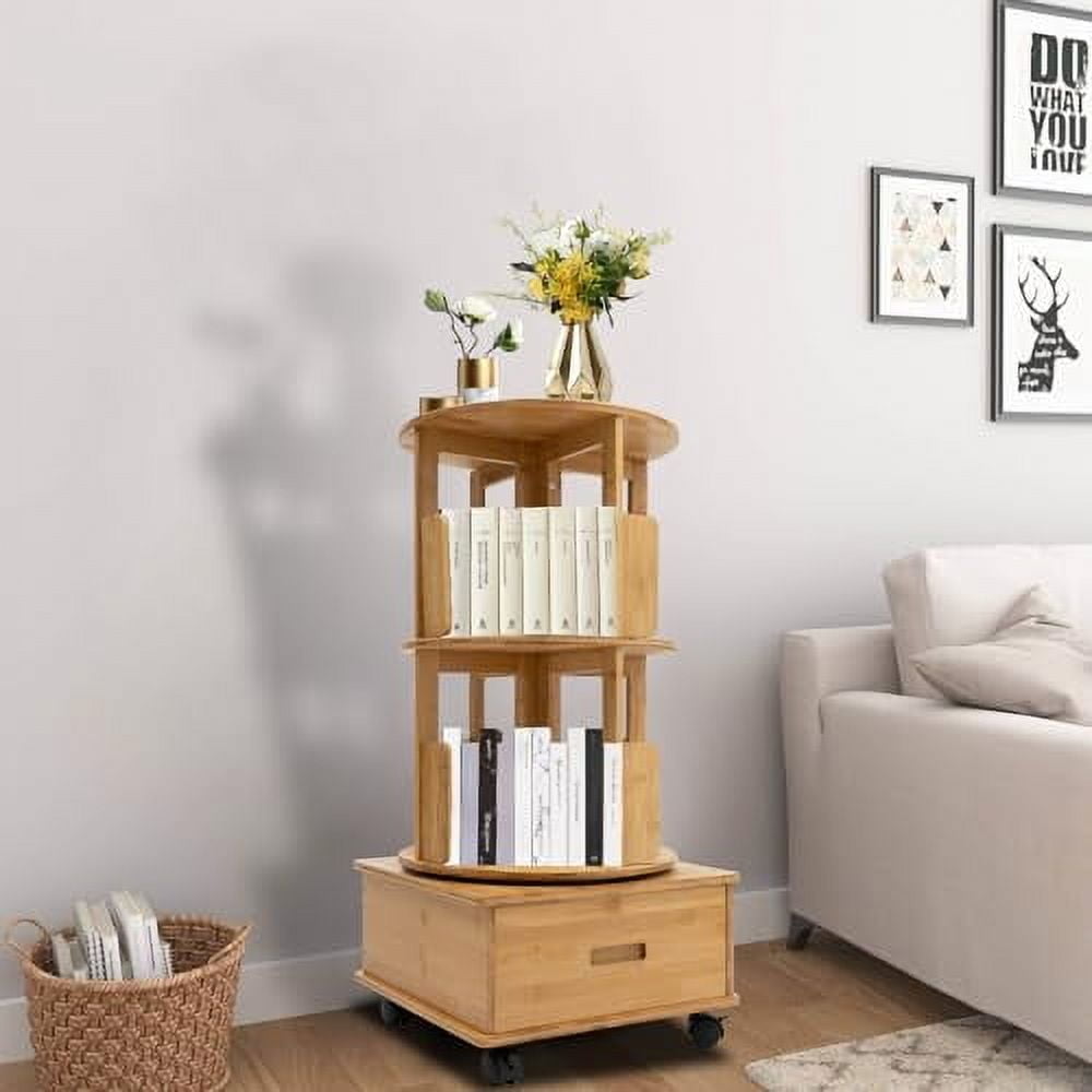 End Table Log Color Bamboo Chinese Styles Round Floor Standing 2 Tiers ...