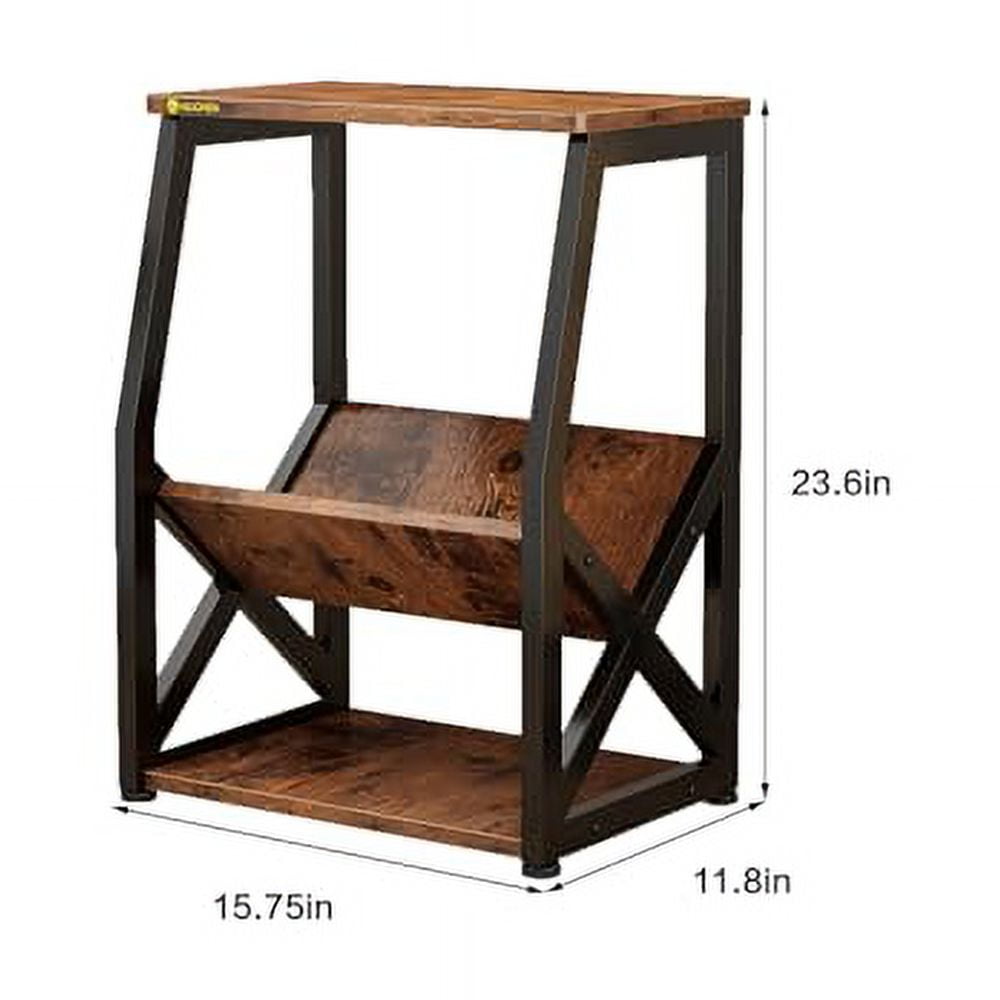 End Table with Magazine Holder Shelf, Narrow Side Table for Small ...