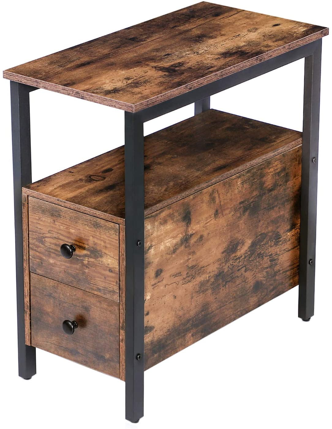 End Table, Narrow Chairside Table with Drawer and Open Storage Shelf ...