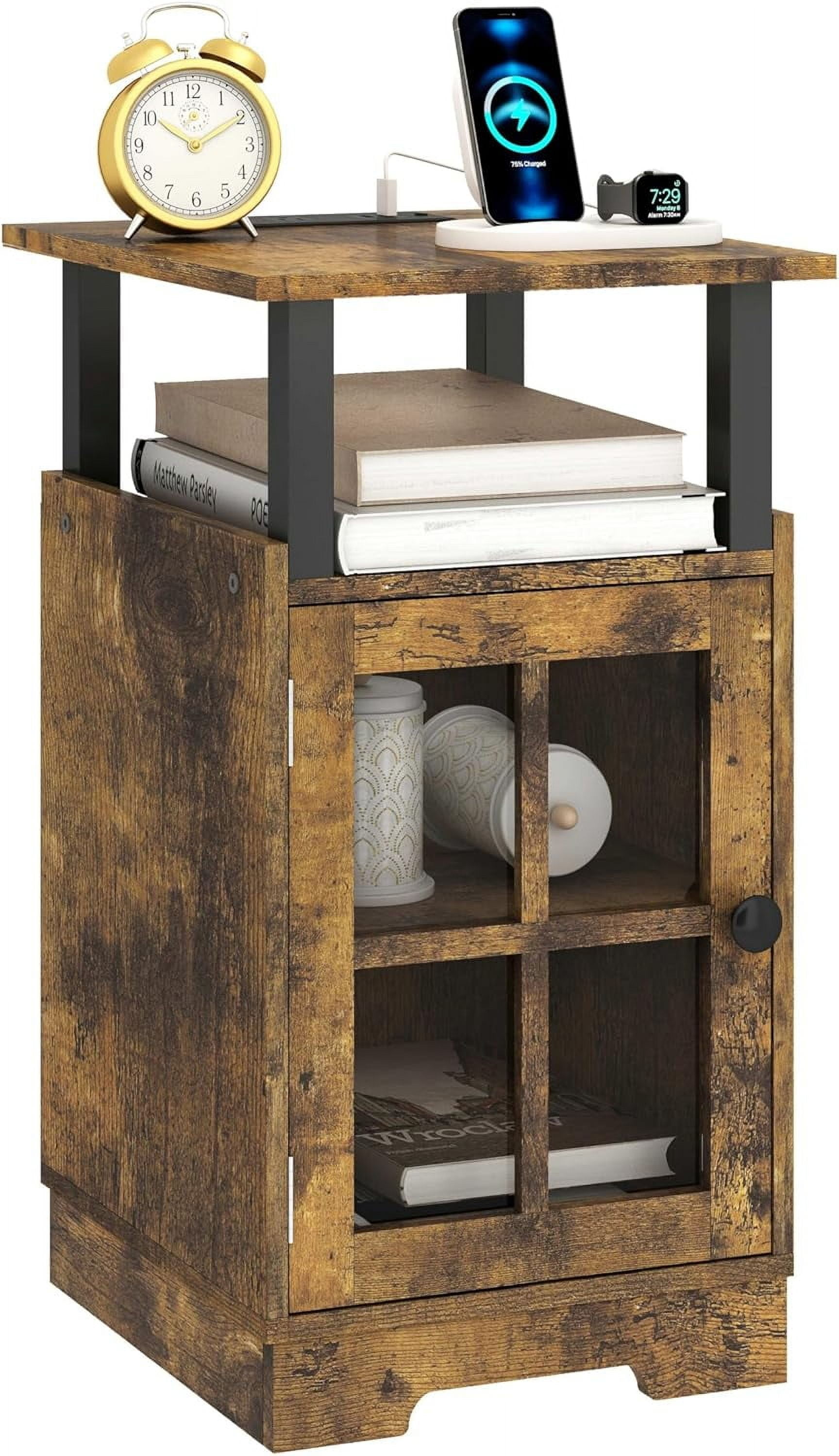 End Table Nightstand with Charging Station, Side Table with USB Ports ...