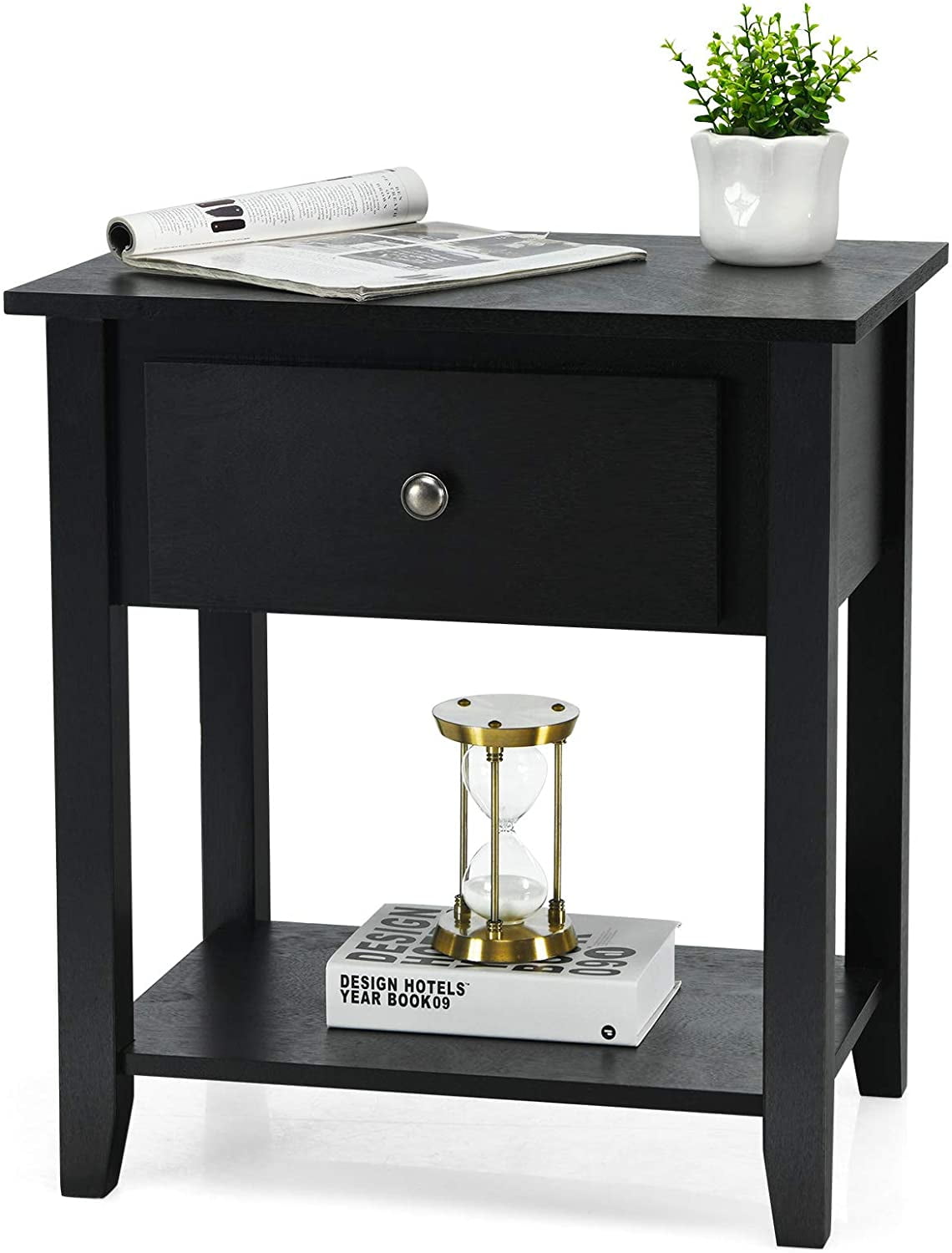 End Table Nightstand with Drawers and Open Storage Shelf Side Tables ...