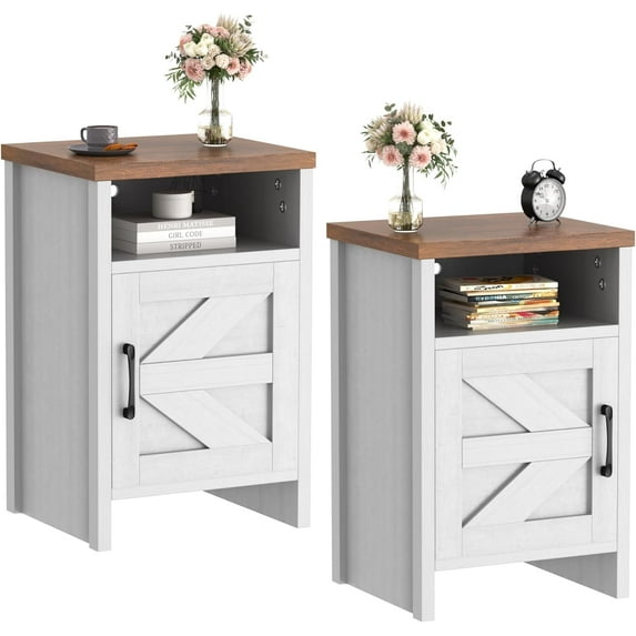 End Table, Nightstand Set of 2, Modern Bedside Table with Barn Door and ...