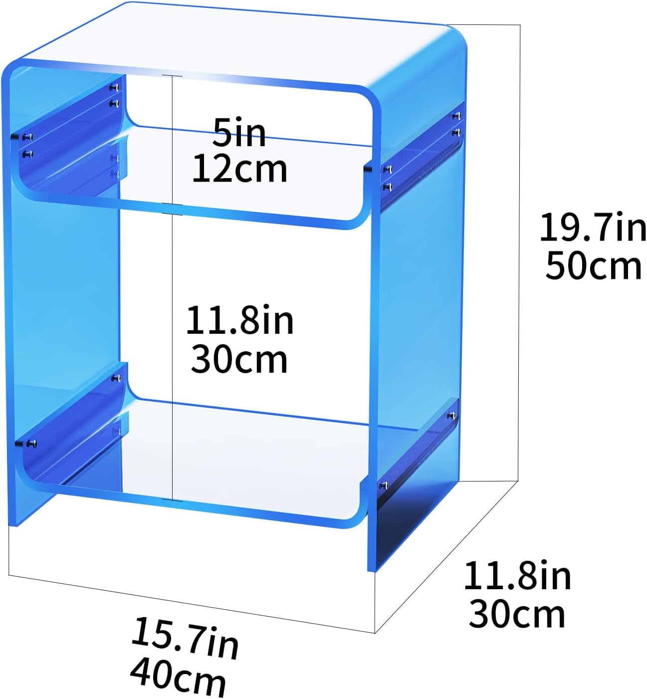 End Table Record Player Table with Storage Shelf Clear Side Table Nightstand (15.7x19.7x11.8 ...