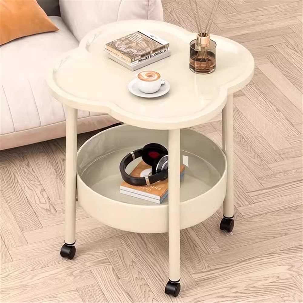 End Table with Rolling Wheels Cream Wind and Cloud Blossom Pattern Side ...