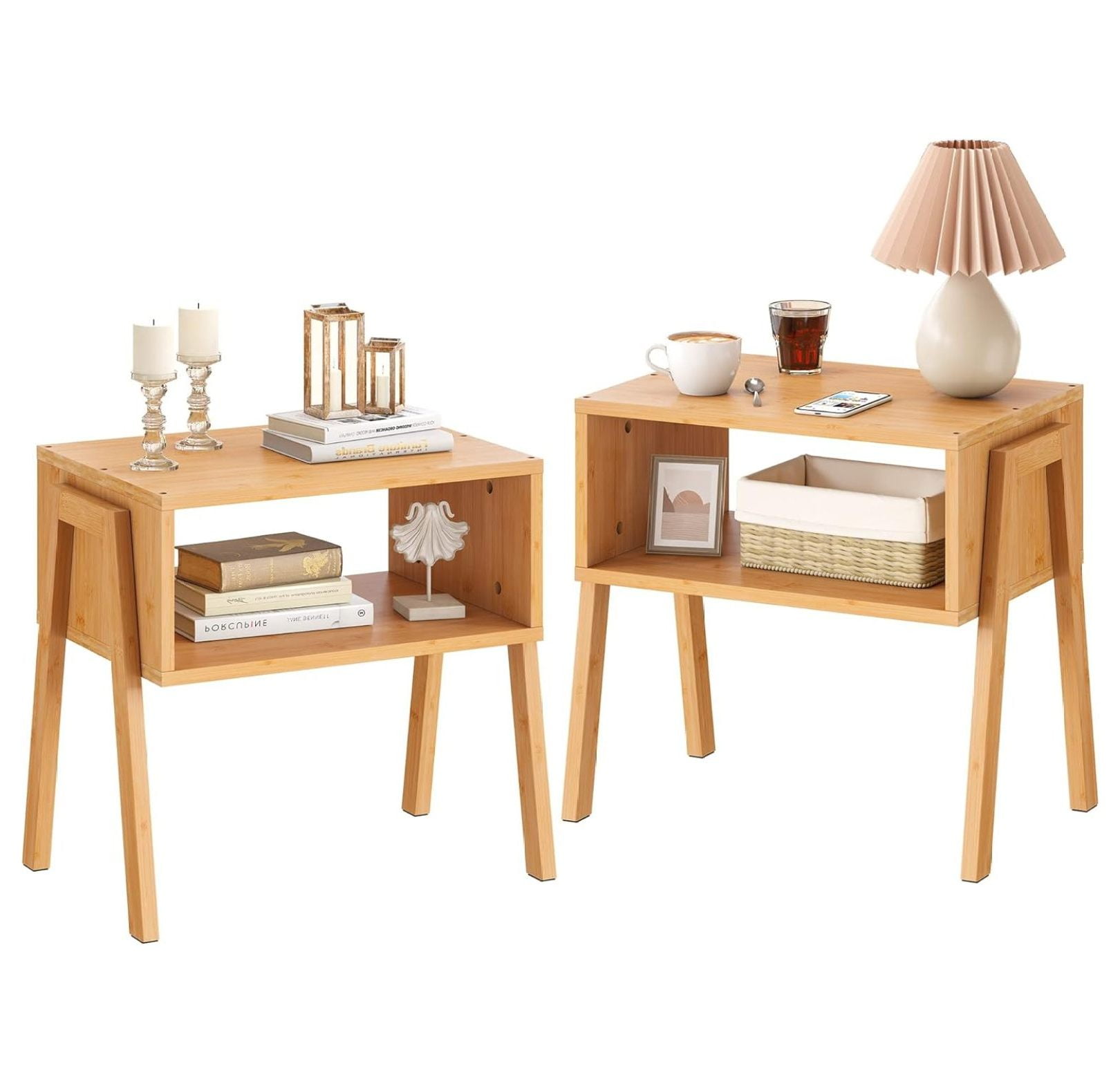End Table Set of 2 Bamboo Nightstand Stackable Bedside Table Living ...
