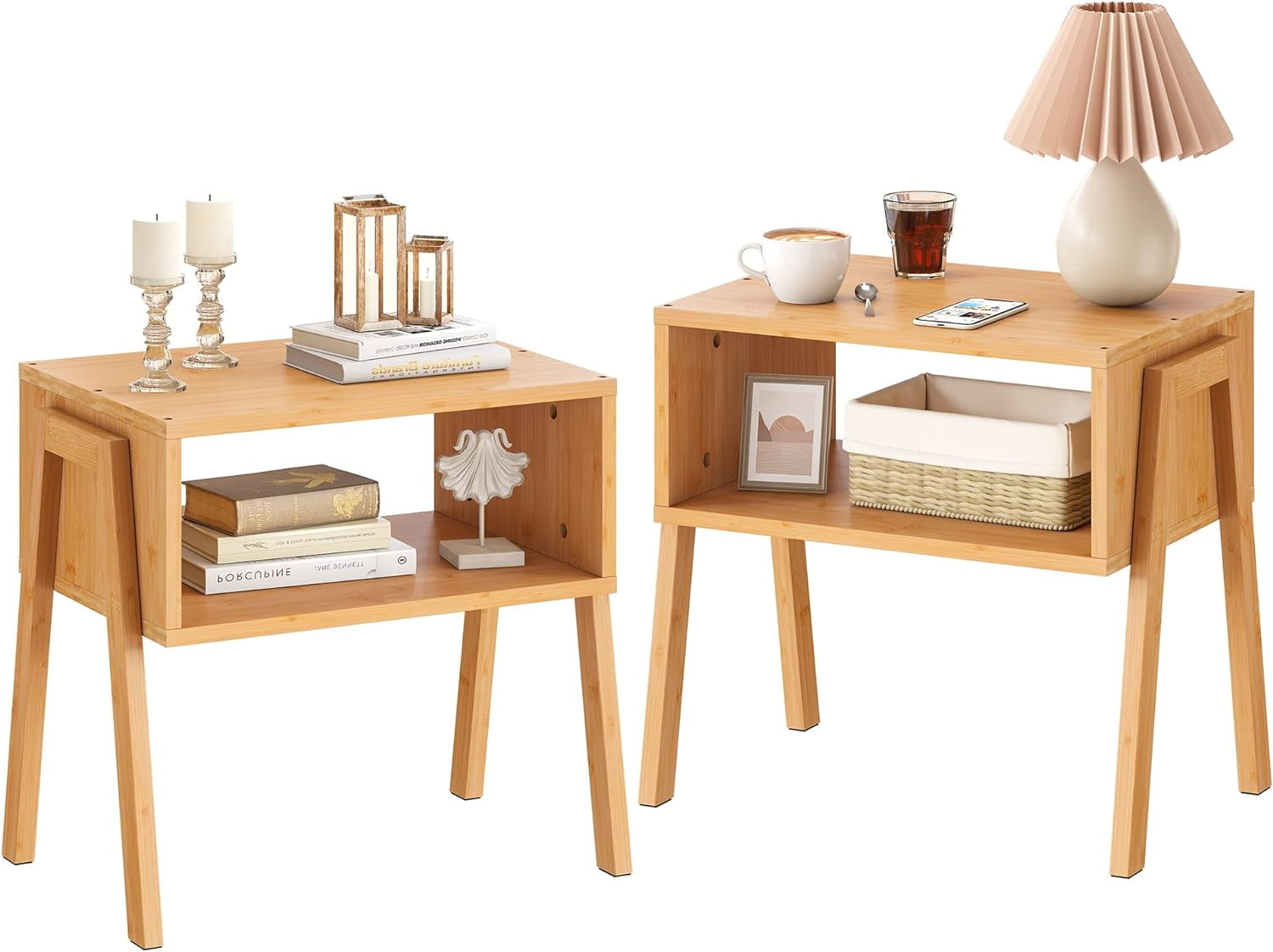 End Table Set of 2 Bamboo Nightstand Stackable Bedside Table Living ...