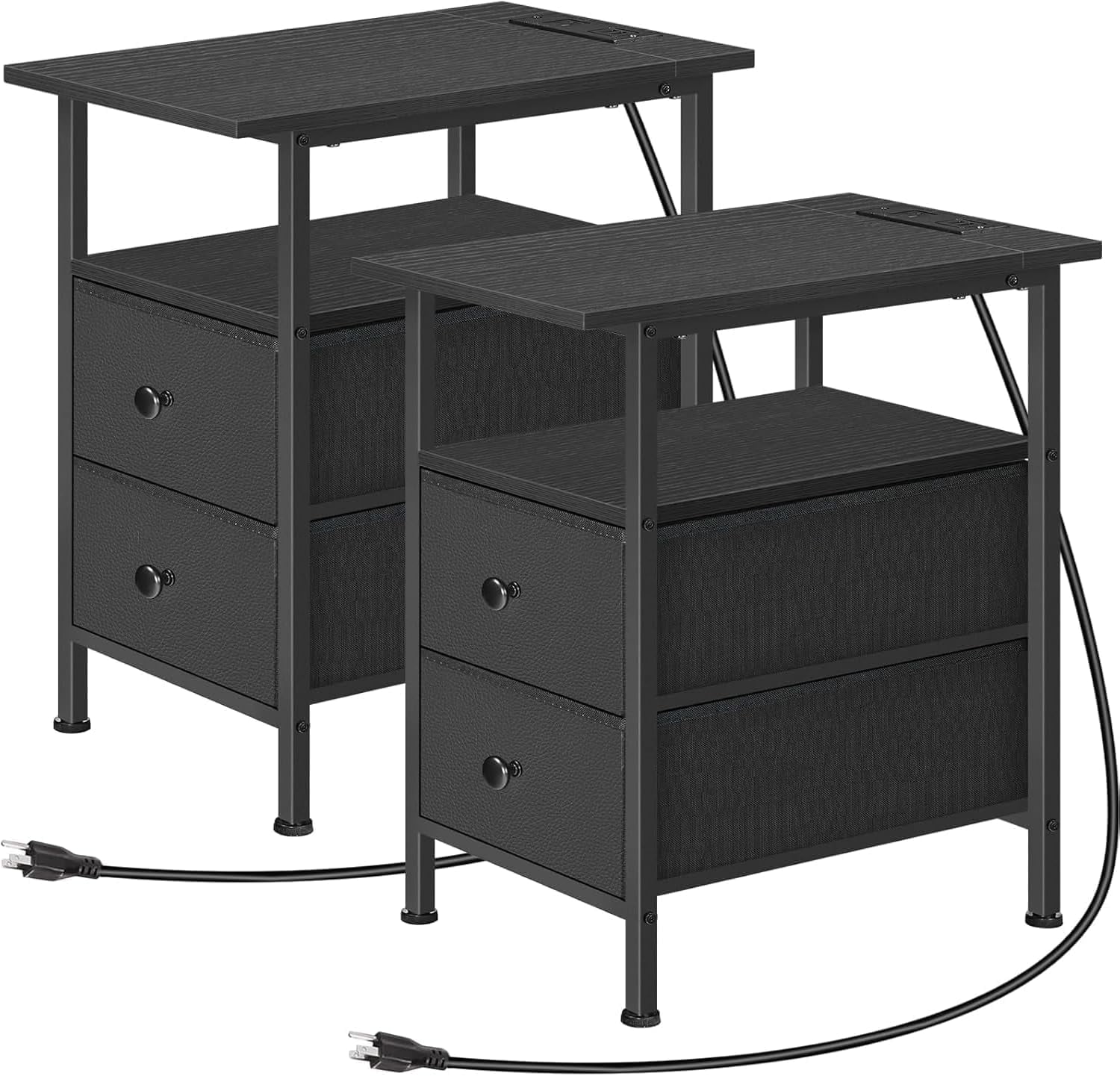 End Table Set of 2 with Charging Station, Narrow Side Tables, Narrow ...