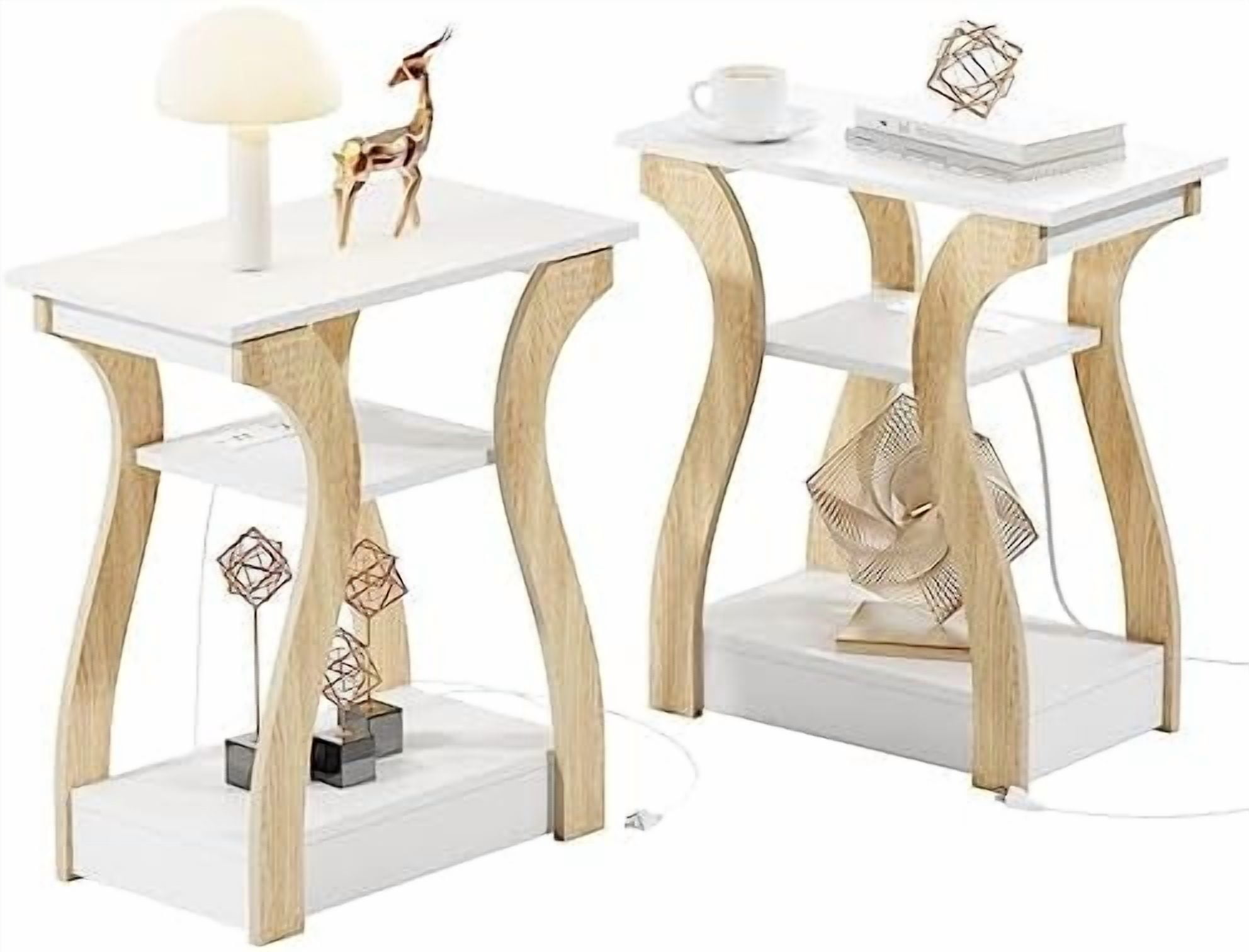 End Table Set of 2 with Charging Station, Side Table with USB Ports and ...