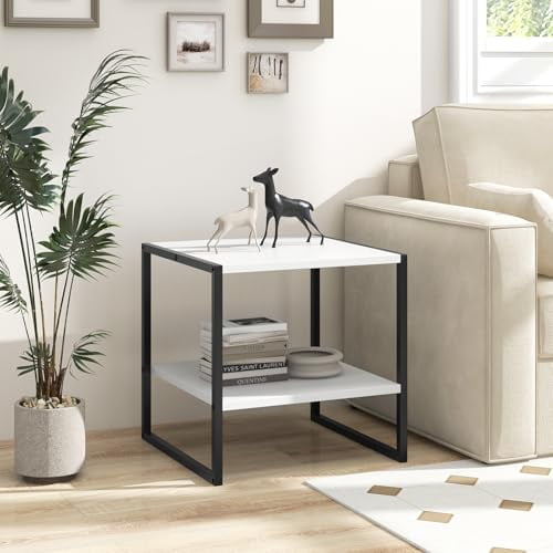 End Table Set of 2, Industrial 2-Tier Side Tables with Open Shelf, 20 ...