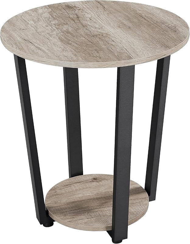 End Table Set of 2, Round Side Table with Storage Shelf & Metal Legs ...