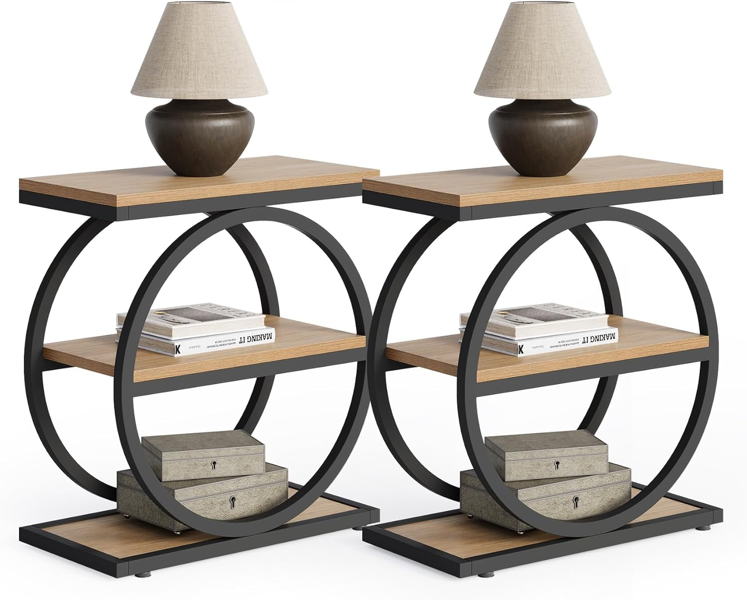 End Table Set 2, Side Table with 3-Tier Storage Shelves, Small Sofa ...