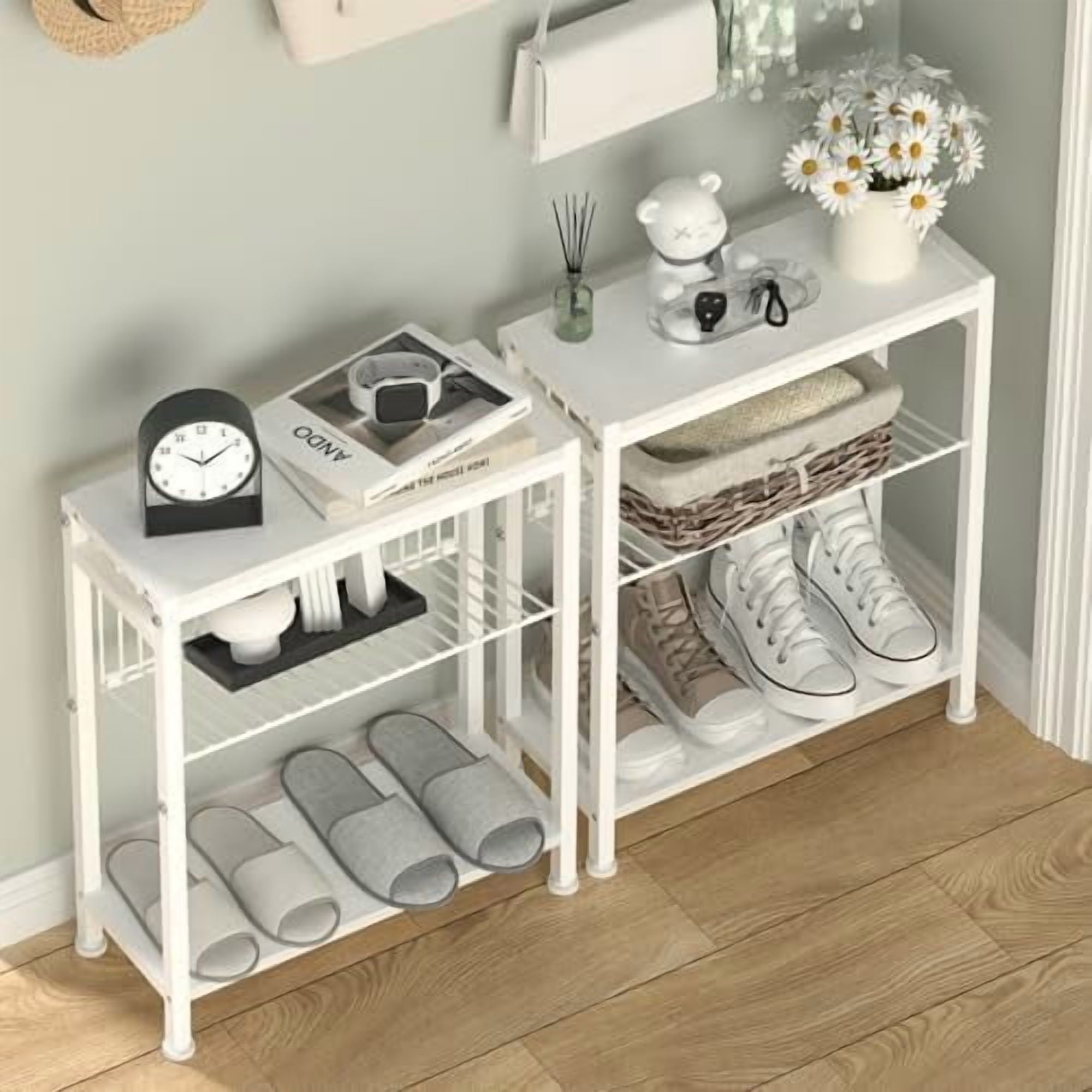 End Table Set of 2 for Small Space, 3-Tier Narrow Side Table with ...