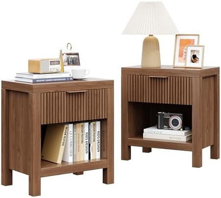 End Table Set of 2 with Storage, Small End Table, Wood Bedside Table ...