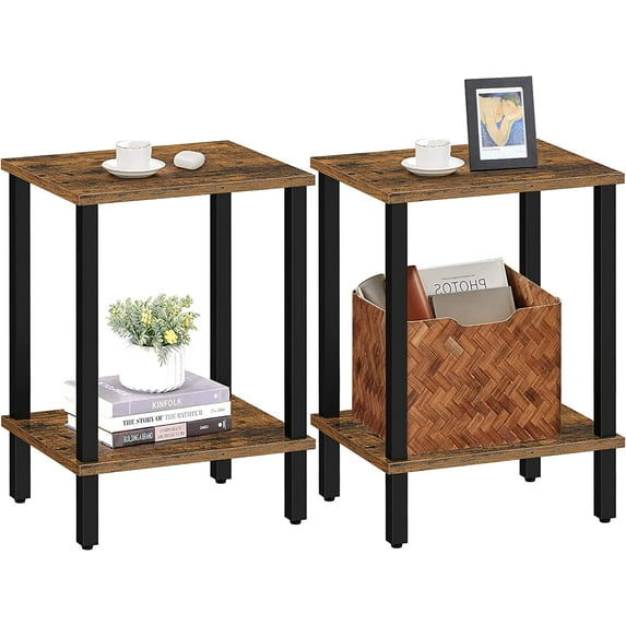End Table, Set of 2, Side Table, Nightstand, 2-Tier Storage Shelf, Sofa ...