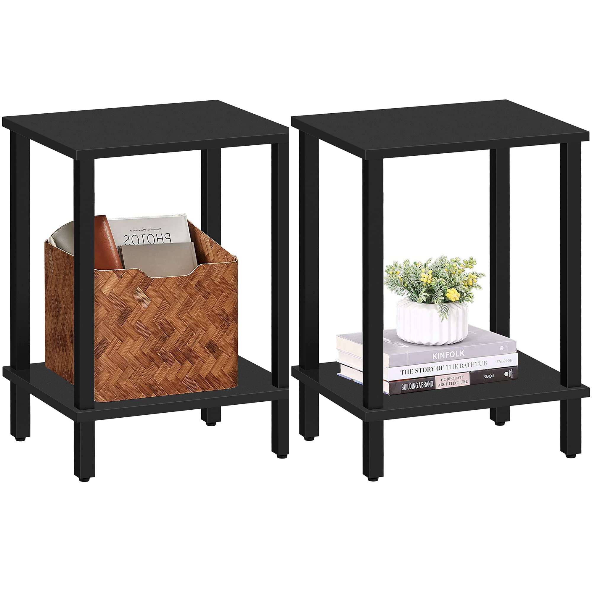 End Table, Set of 2, Side Table, Nightstand, 2-Tier Storage Shelf, Sofa ...