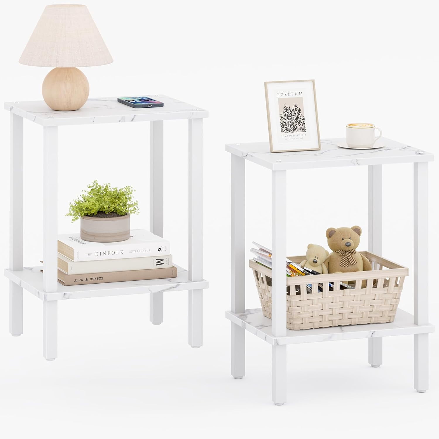 End Table, Set of 2, Side Table, Nightstand, 2-Tier Storage Shelf, Sofa ...