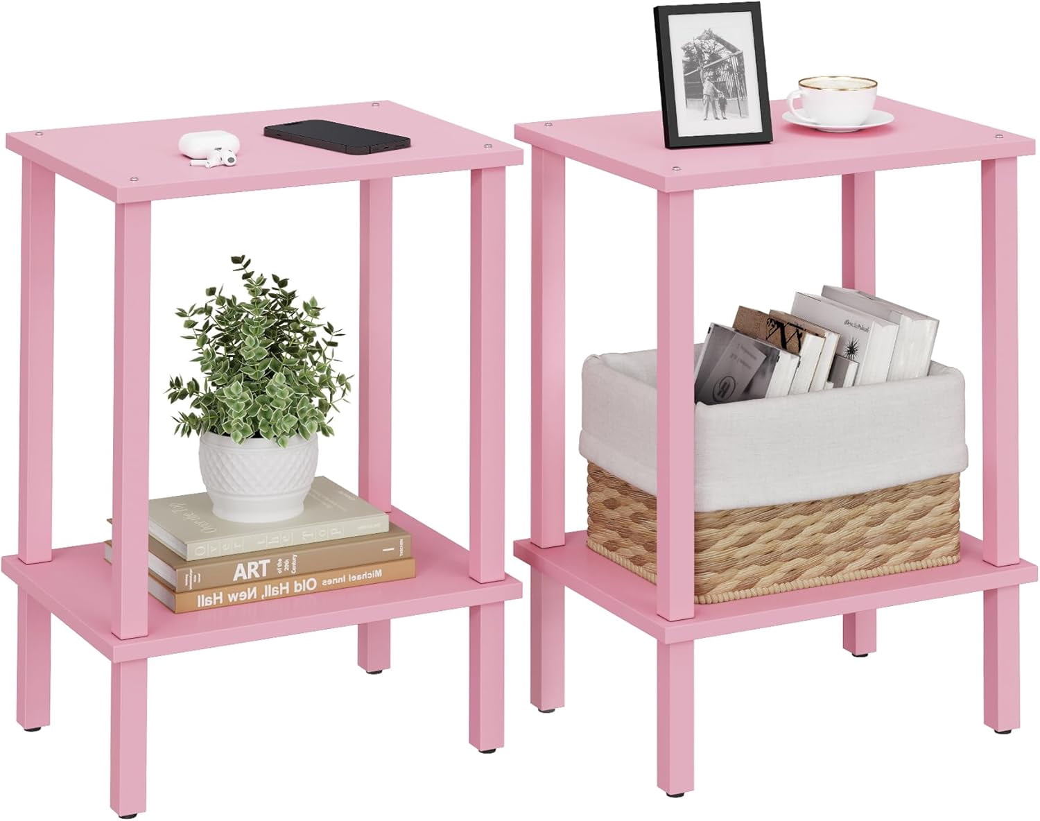 End Table, Set of 2, Side Table, Nightstand, 2-Tier Storage Shelf, Sofa ...