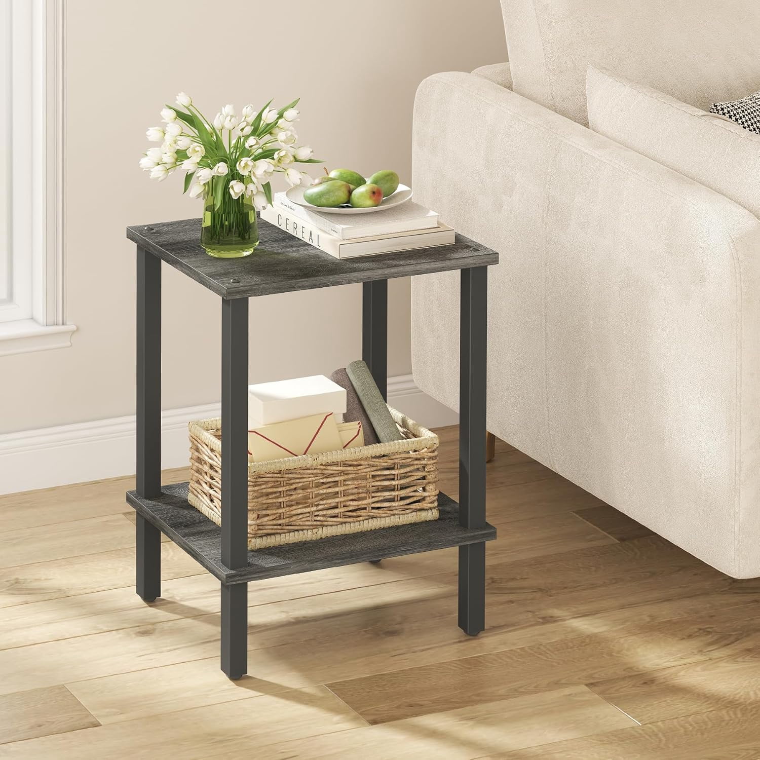 End Table, Set of 2, Side Table, Nightstand, 2-Tier Storage Shelf, Sofa ...