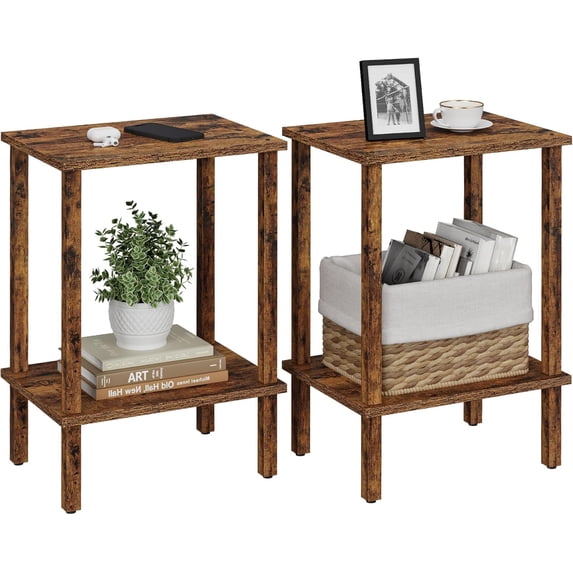 End Table, Set of 2, Side Table, Nightstand, 2-Tier Storage Shelf, Sofa ...