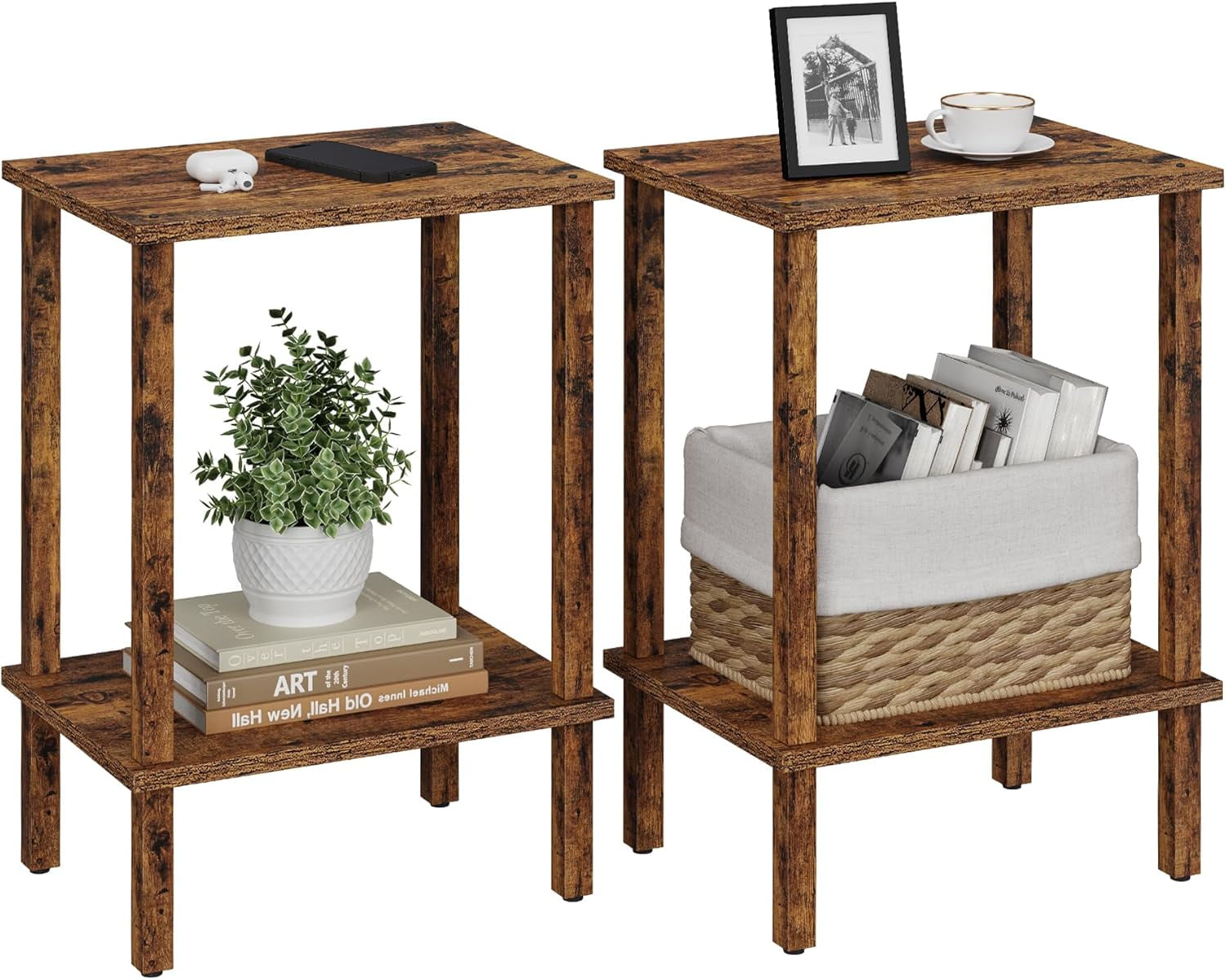 End Table, Set of 2, Side Table, Nightstand, 2-Tier Storage Shelf, Sofa ...