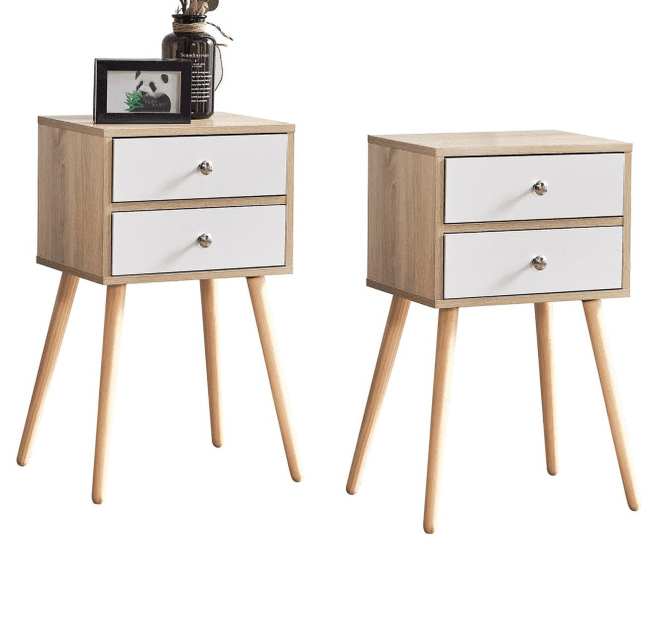 Side Pair Square Wooden Furniture Living Room, Set of 2 End Tables with ...