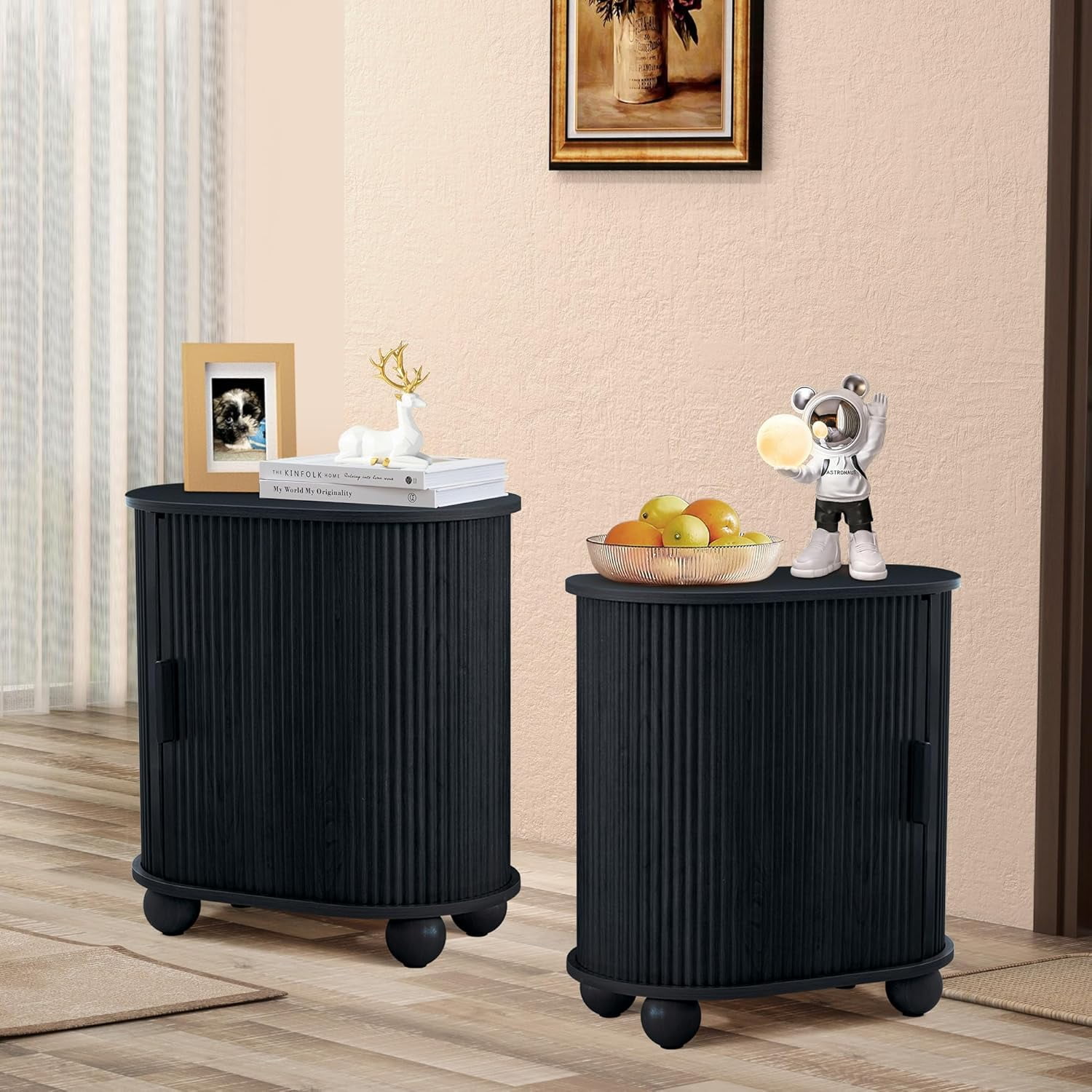 End Table Set of 2, Sofa Side Table with Storage Compartments and ...