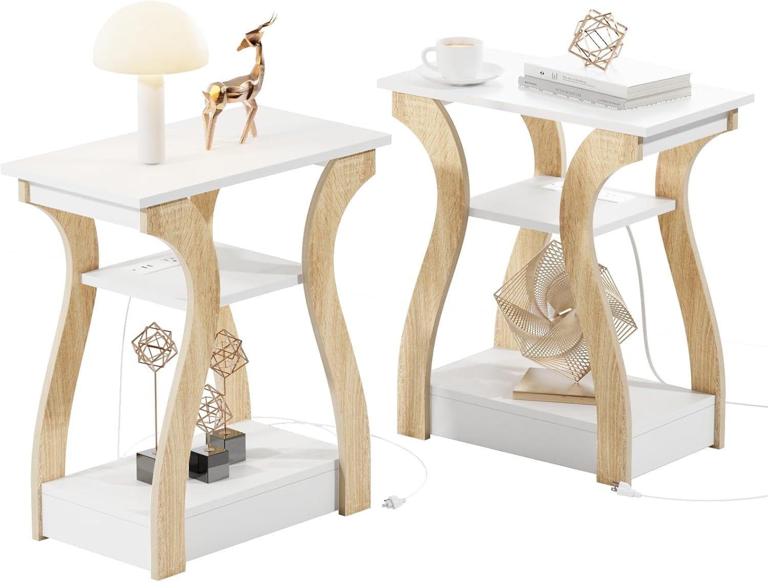 End Table Set of 2 with Station, Side Table with Ports and Outlets ...