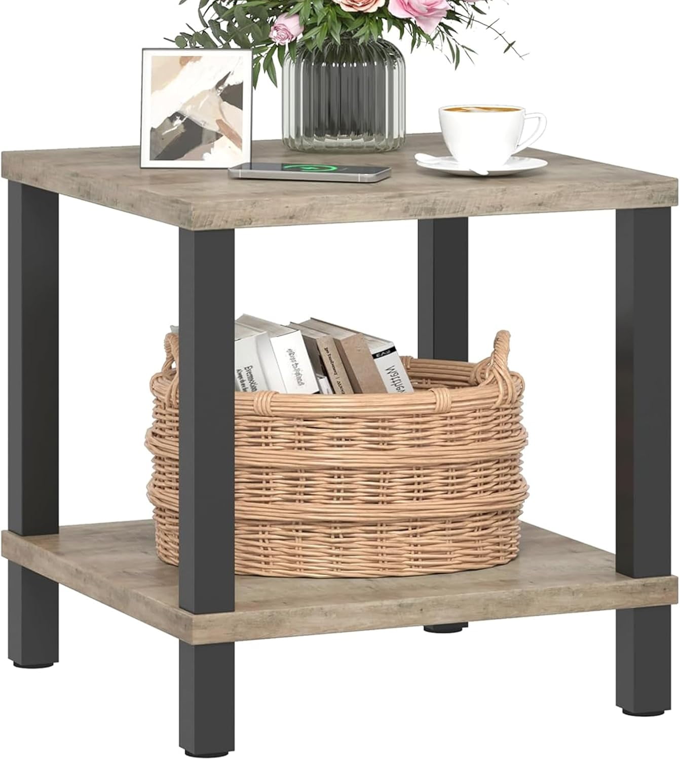 End Table, Side Table 20 Inch Square, Easy Put Together, No Tools ...