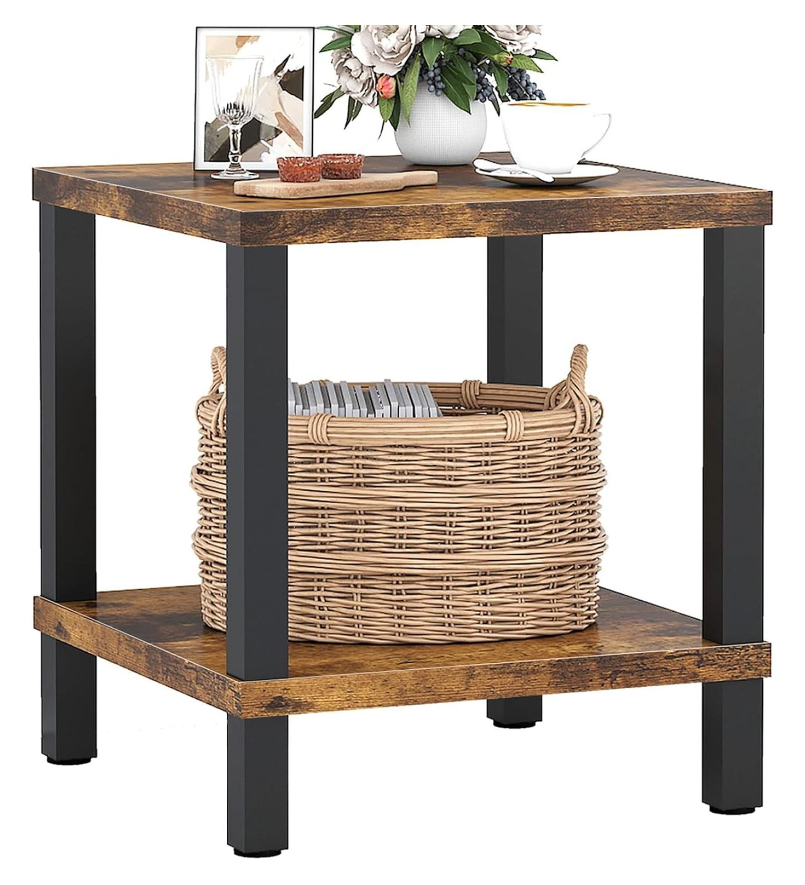 End Table, Side Table 20 Inch Square, Modern 2-Tier Bedside Table, Wood ...