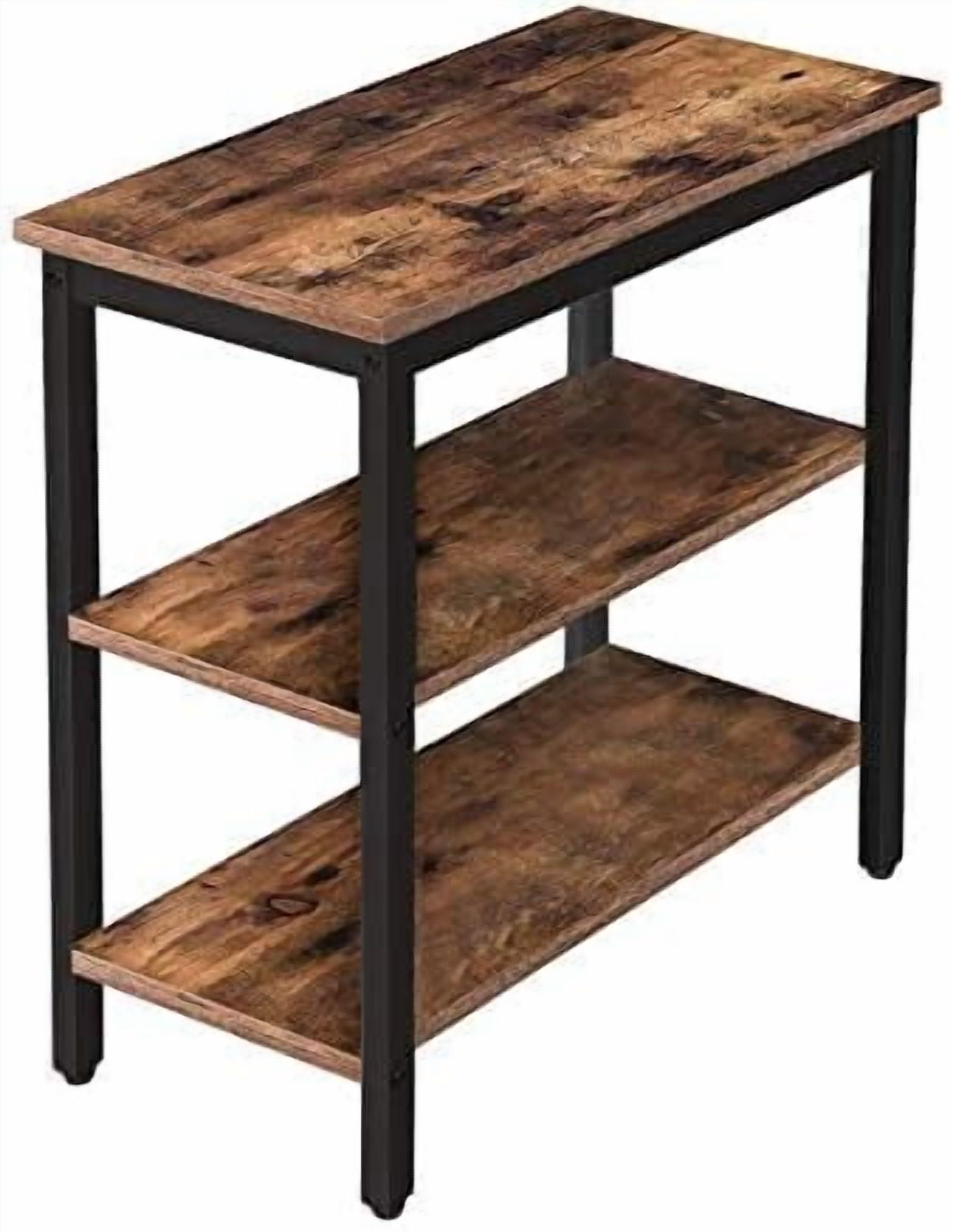 End Table, Simple Rustic Side Table with 3-Tier Storage Shelf, Narrow ...