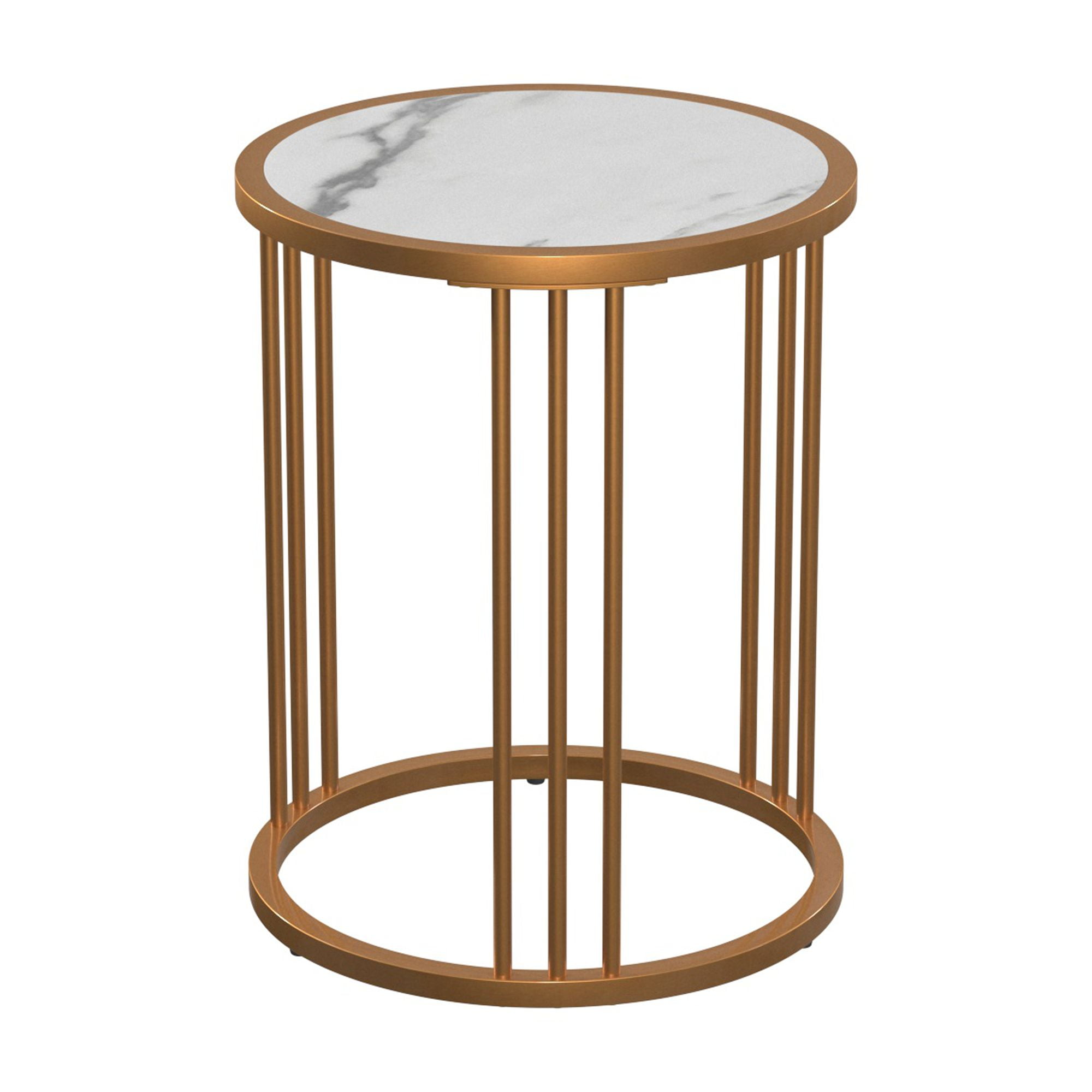 End Table Slate Sintered Stone Round Side Table with Golden Stainless ...