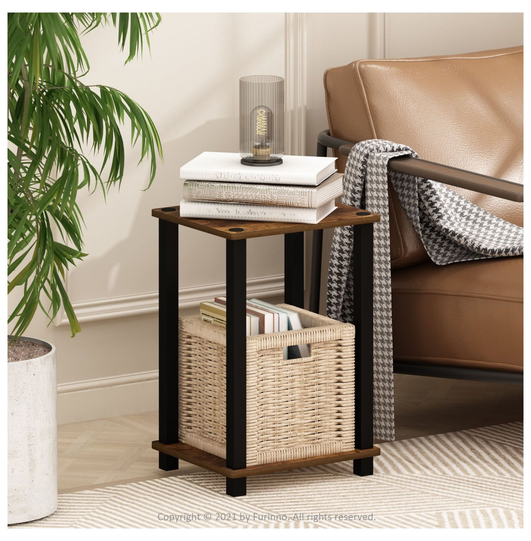 End Table Small, Amber Pine/Black - Minimalist Side Table for Living ...