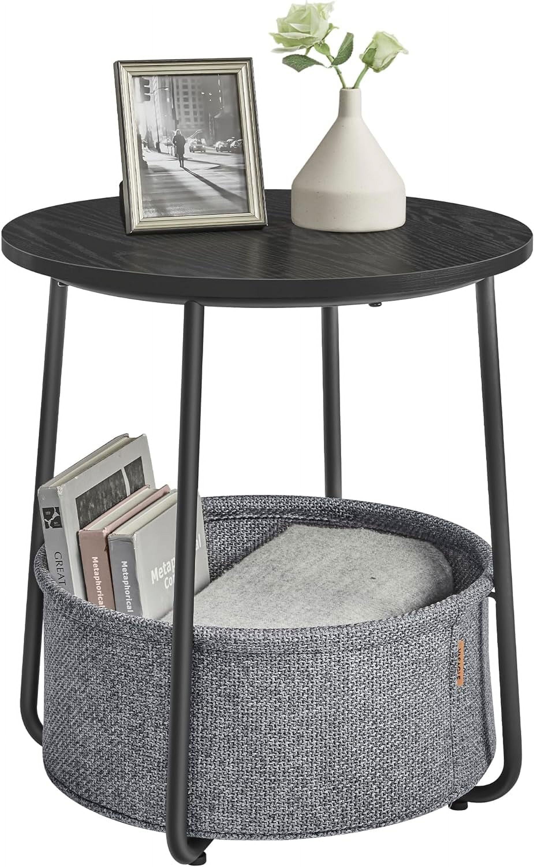 End Table, Small Bedside Table with Fabric Basket, Modern Nightstand ...