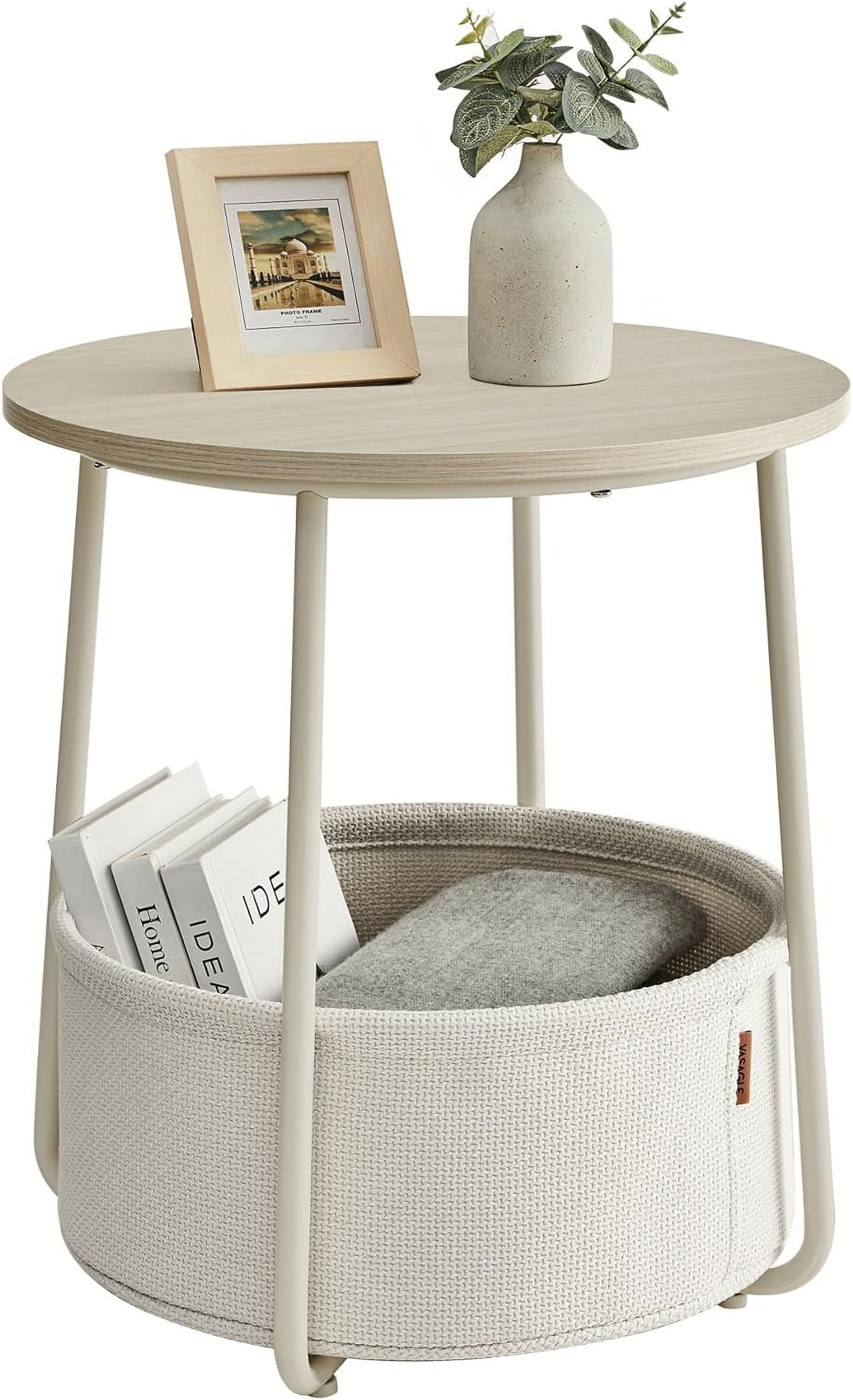 End Table, Small Bedside Table with Fabric Basket, Modern Nightstand ...