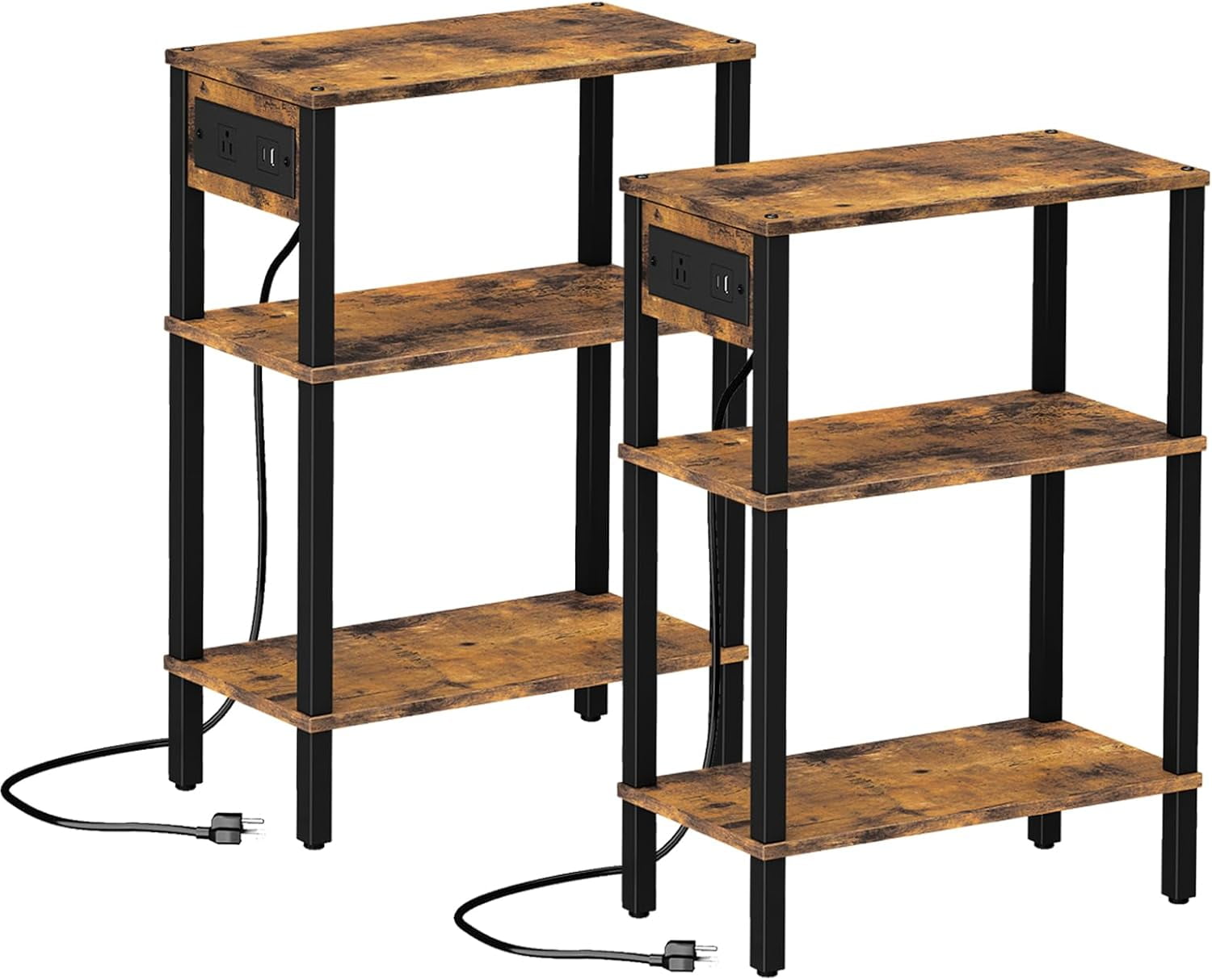 End Table, Small Narrow Side Table with Charging Station, Skinny End ...