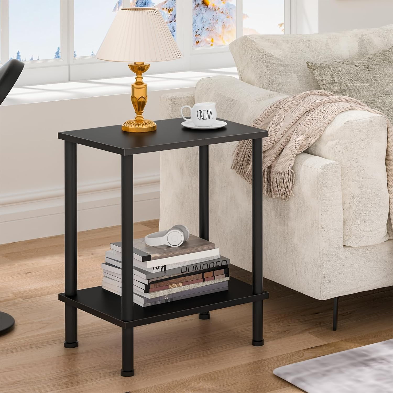 End Table,Small Side Table,2-Tier Nightstand with Storage Shelf,Sofa ...
