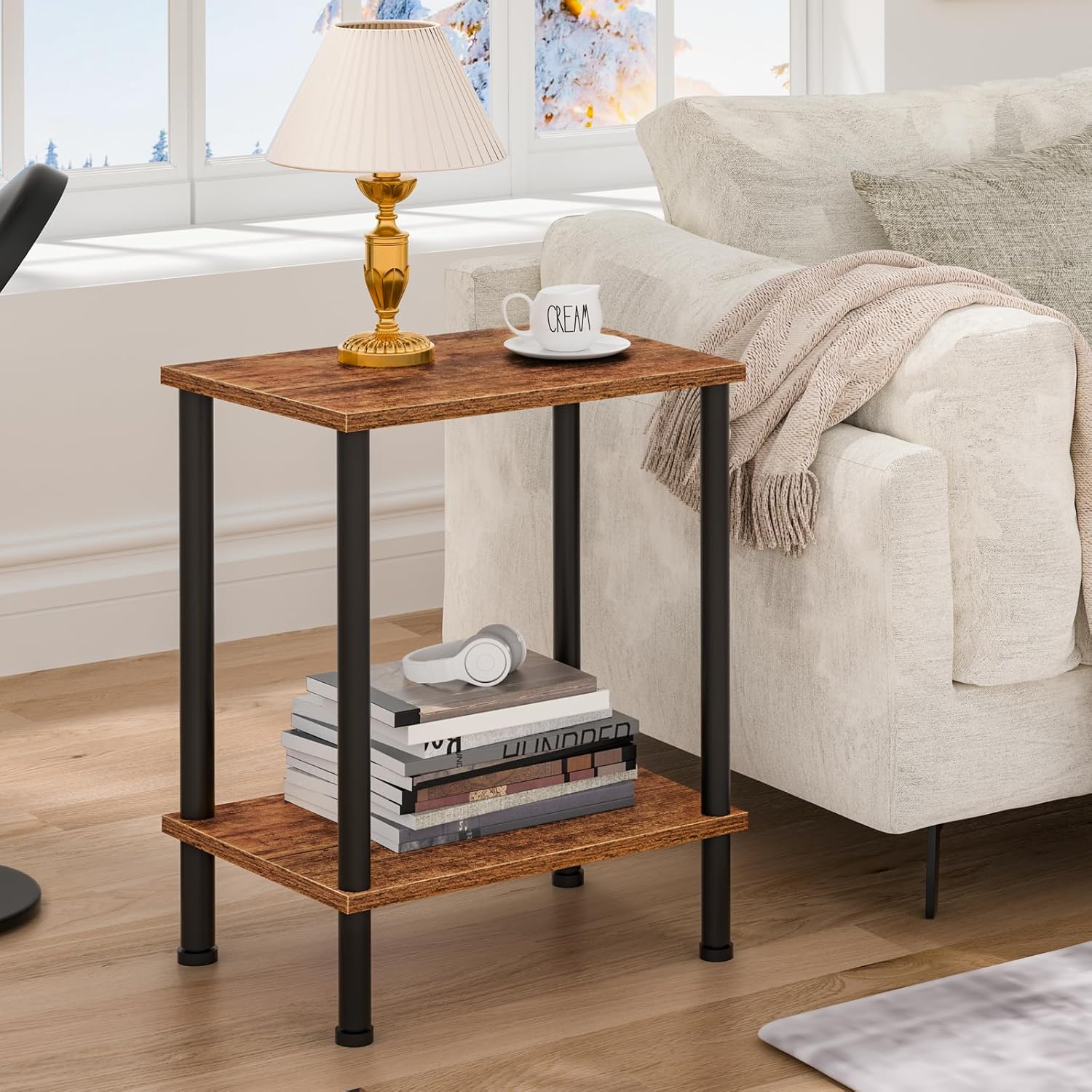 End Table,Small Side Table,2-Tier Nightstand with Storage Shelf,Sofa ...