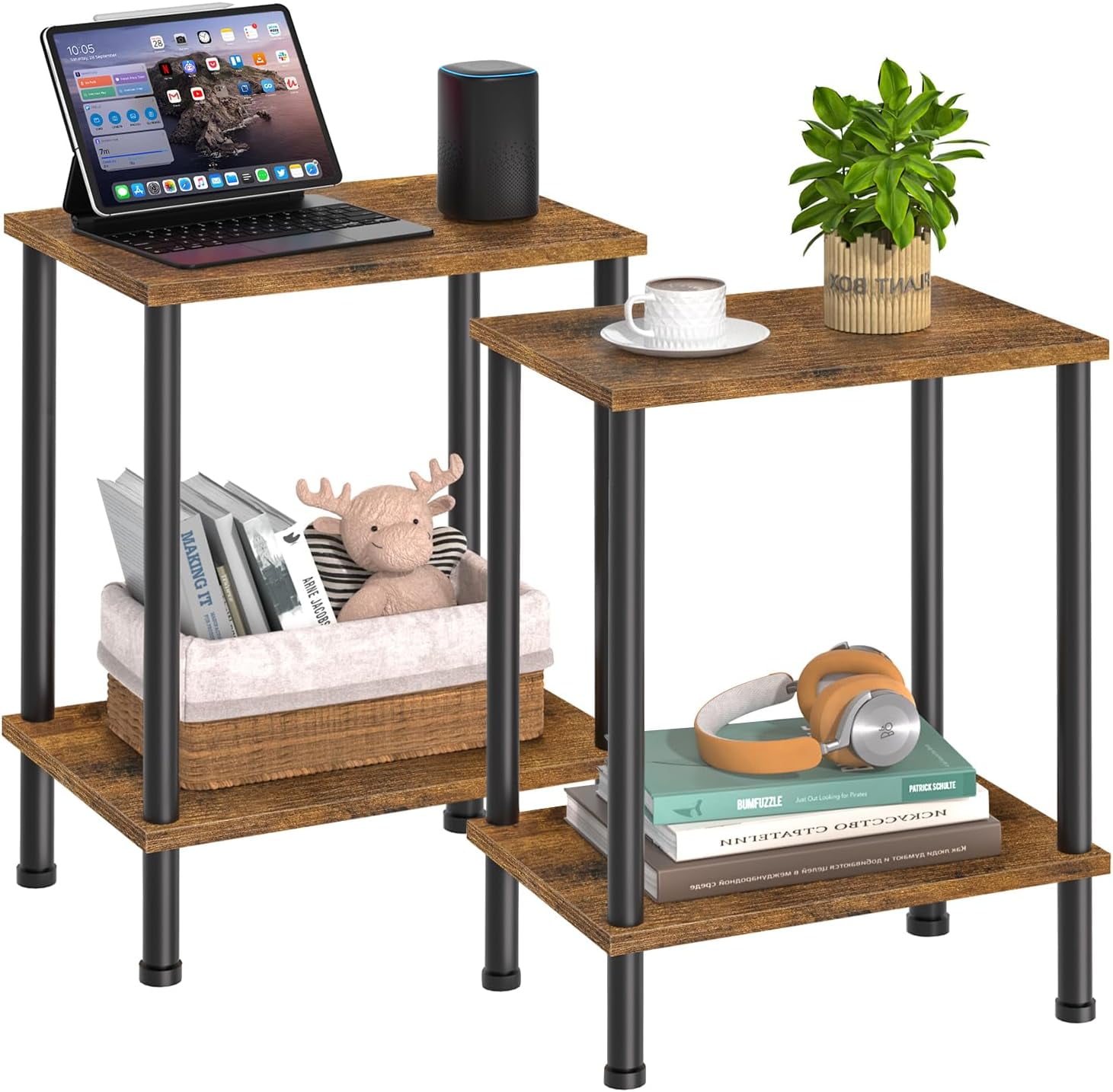 End Table,Small Side Table,2-Tier Nightstand with Storage Shelf,Sofa ...