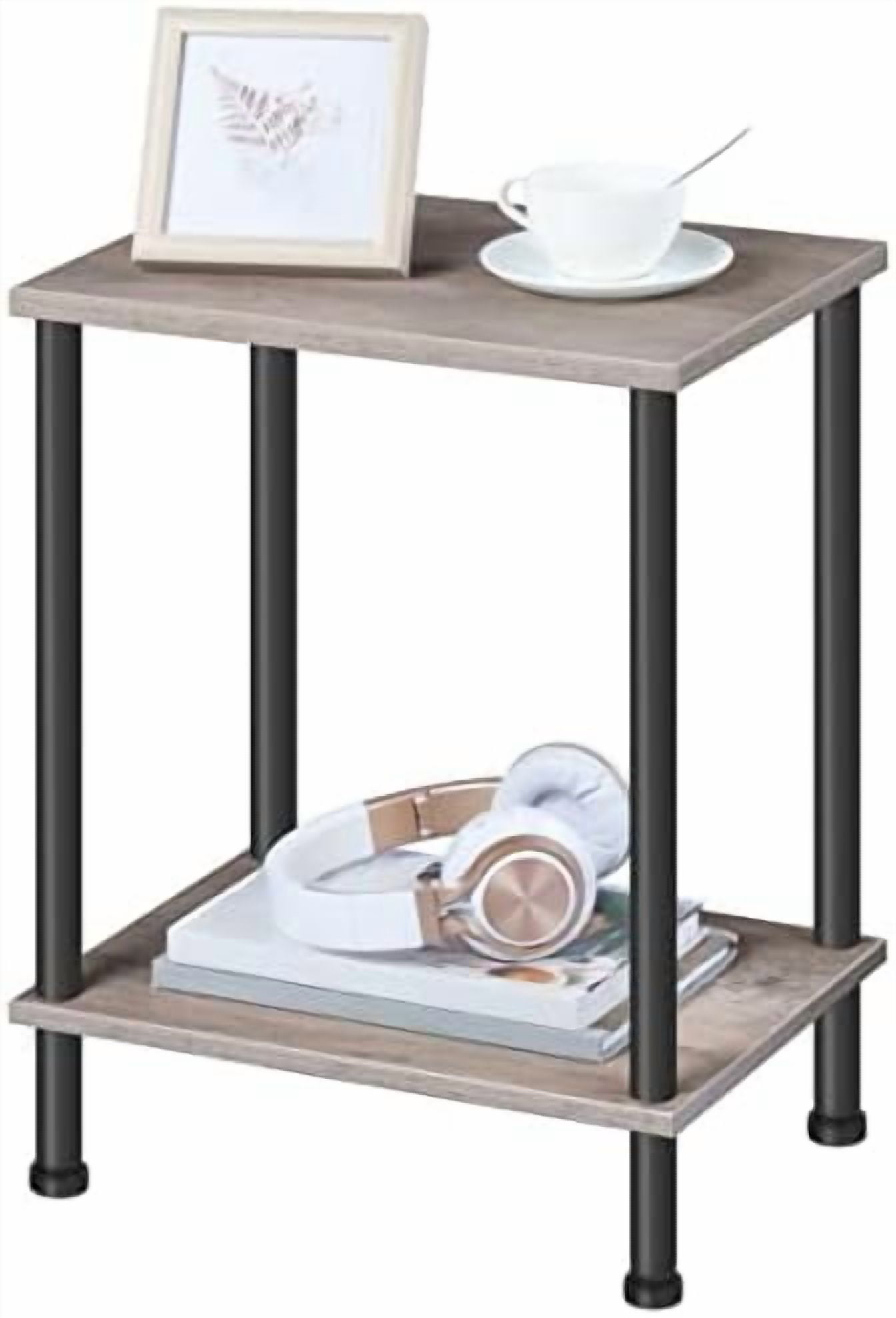 End Table, Small Side Table, Nightstand with 2-Layer Storage Shelves ...