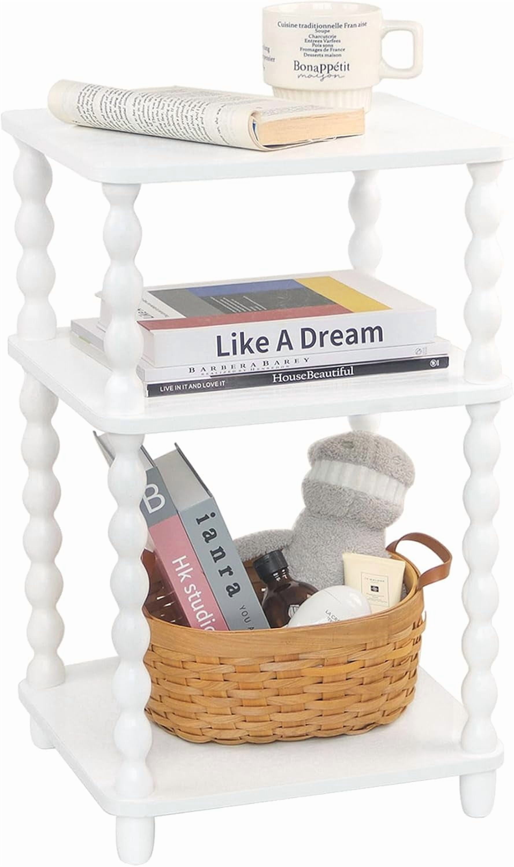 White 3-Tier Open Shelf End Table - Modern Small Side Table Nightstand ...