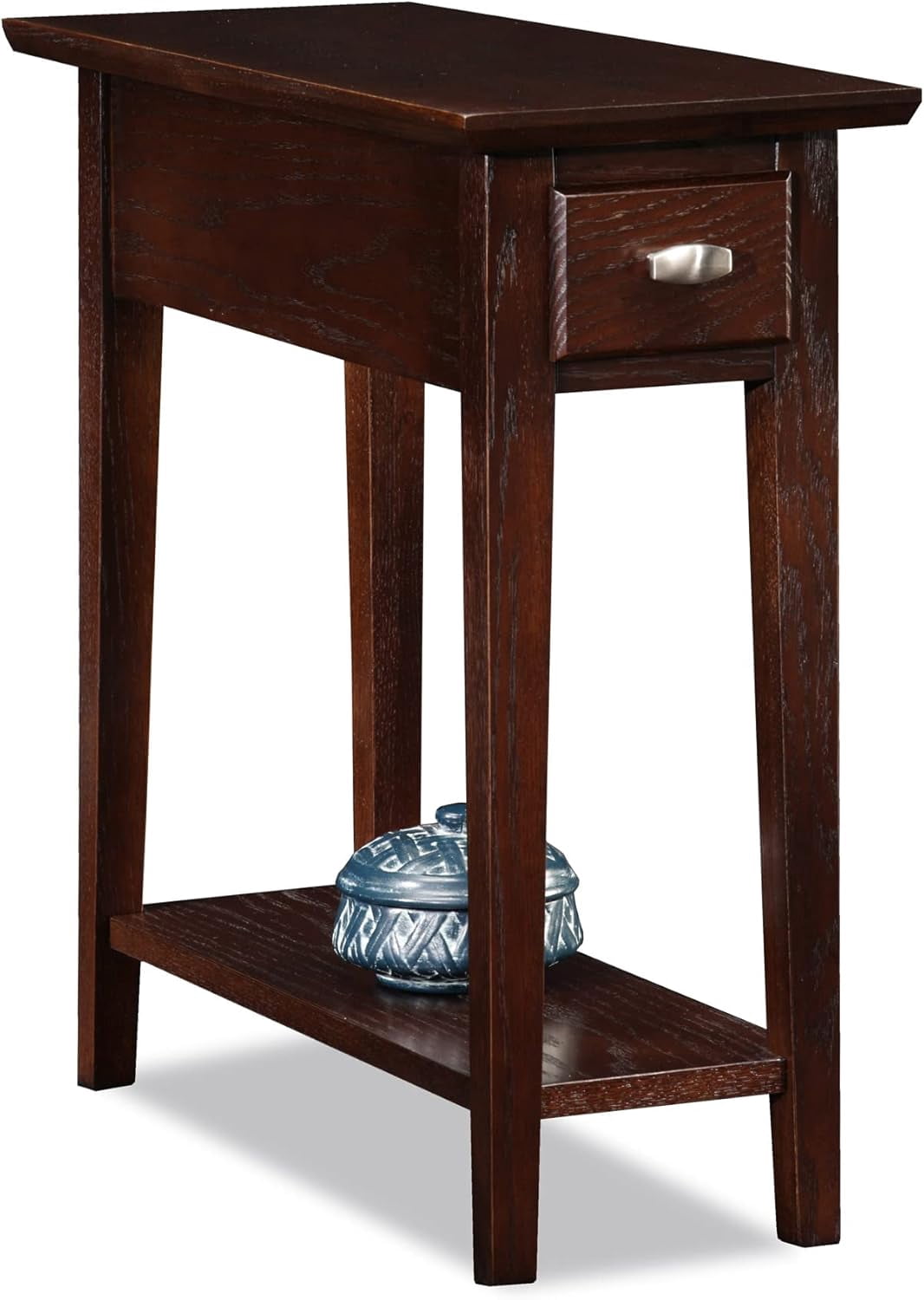 End Table Solid Wood Storage Drawer Bottom Display Shelf Narrow Slatted ...