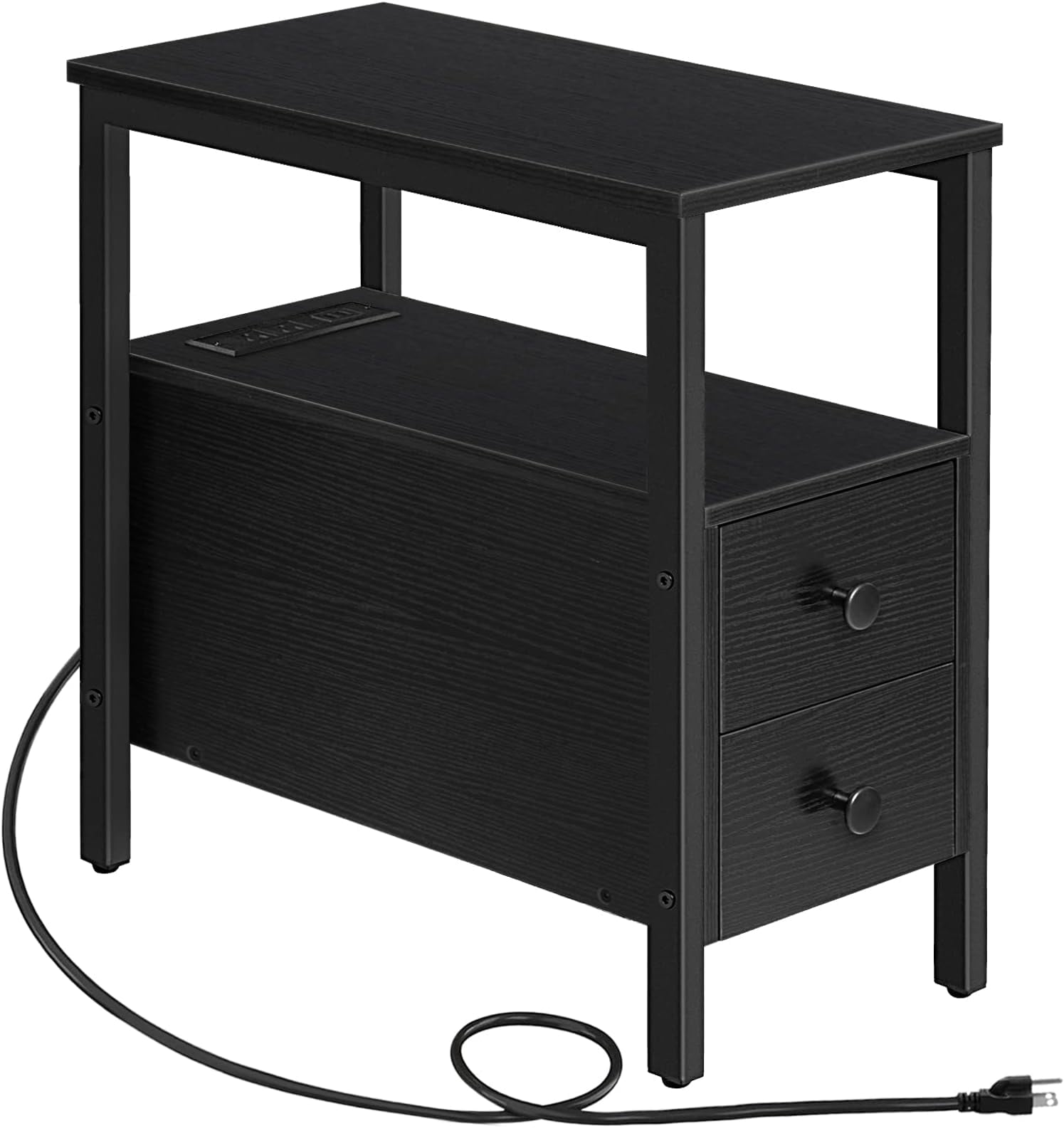 End Table with Station, Narrow Side Table with 2 Drawer & Port & Power ...