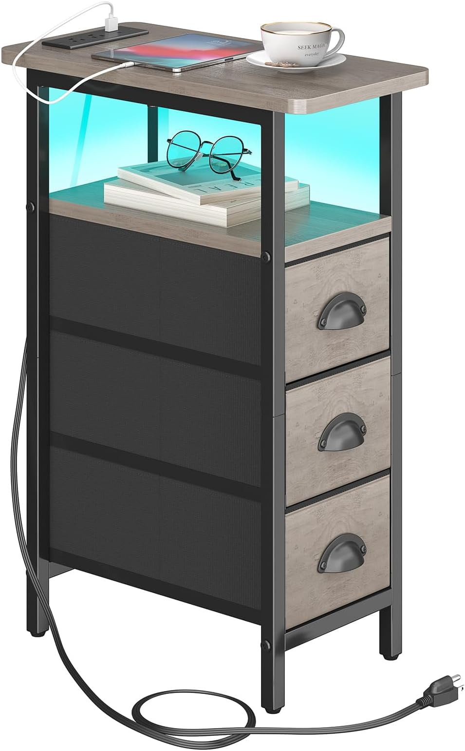 End Table with Station, Side Tables with Ports and Outlets,Skinny ...