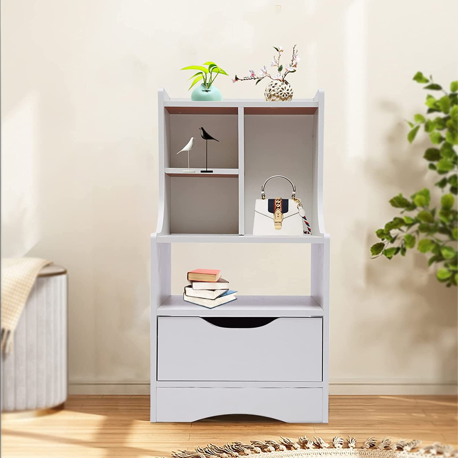 End Table with Storage Shelf Nightstand Bedside Tables Storage Cabinet ...