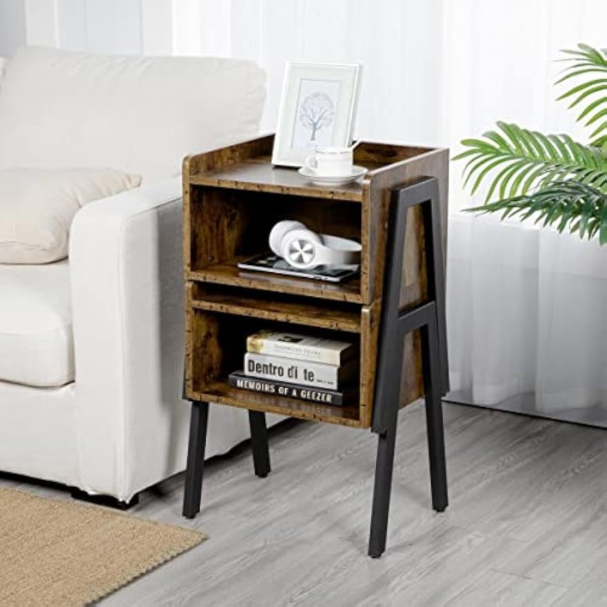 End Table with Storage, Stackable End Table Living Room Set of 2, Side Table Small Coffee Table ...