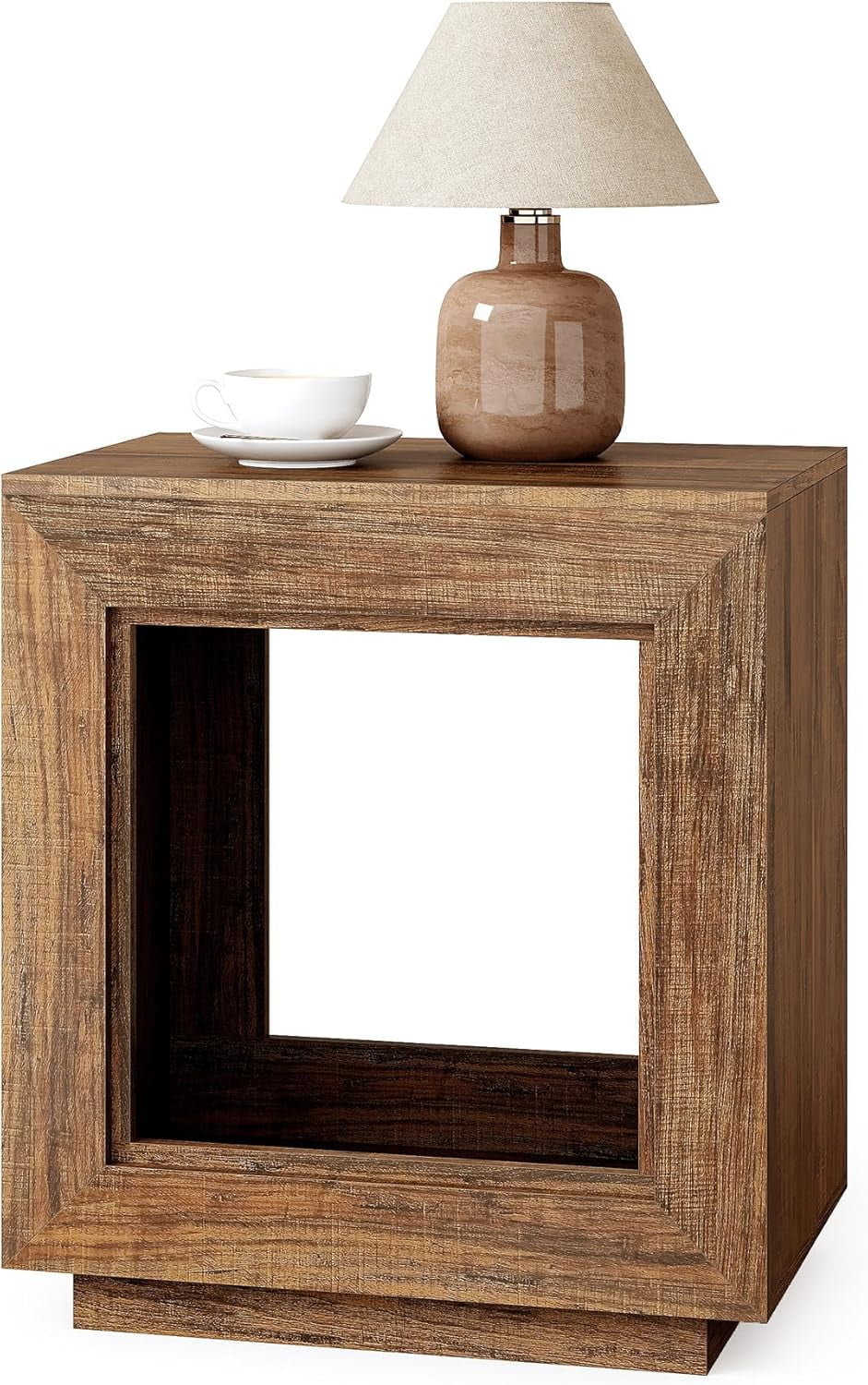 End Table with Storage, Wooden Square Side Table, Industrial Sofa Side ...