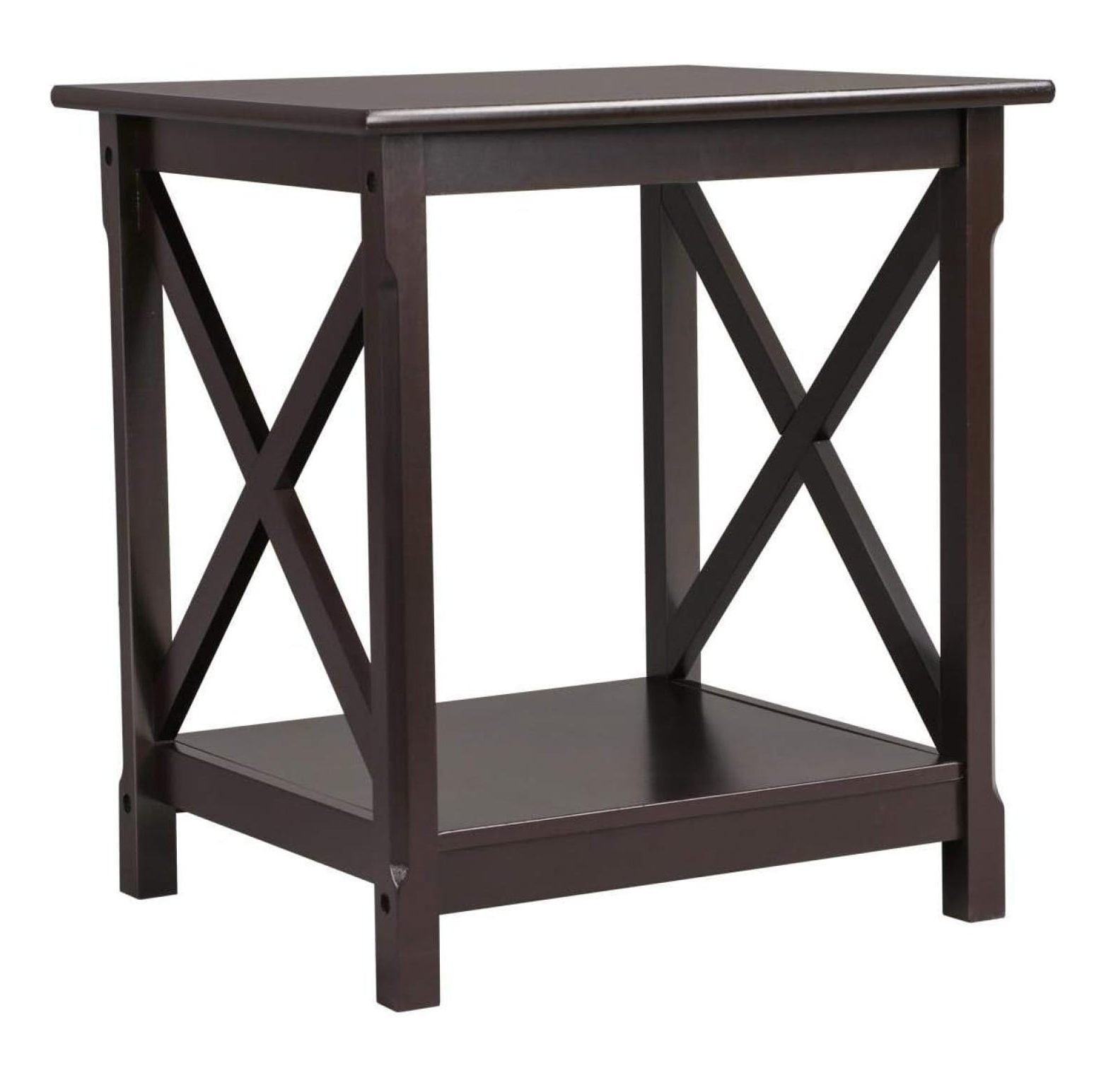 End Table with Storage, X-Design Sofa Side Table for Living Room - 2 Tier, 18x20x22", Pine Wood ...