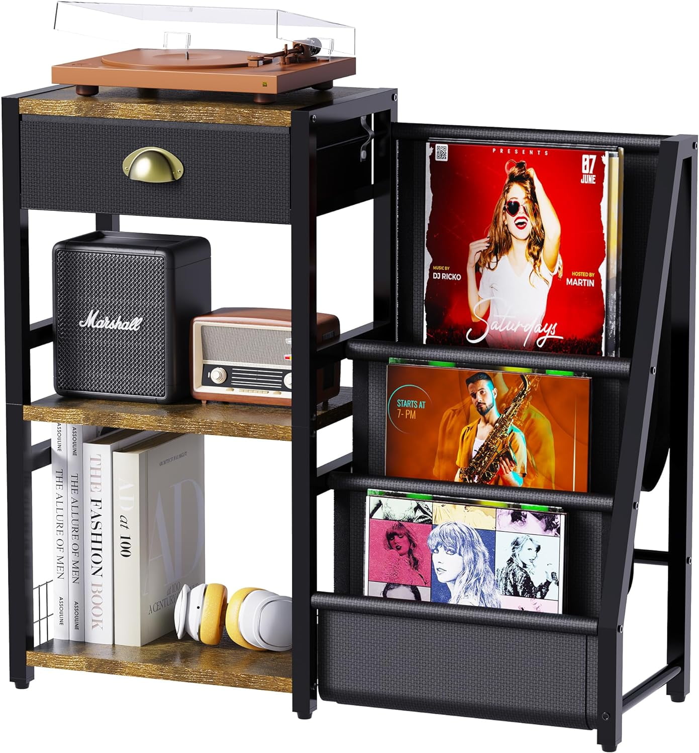 End Table with Vinyl Record Storage,Record Player Stand,3 Tier ...