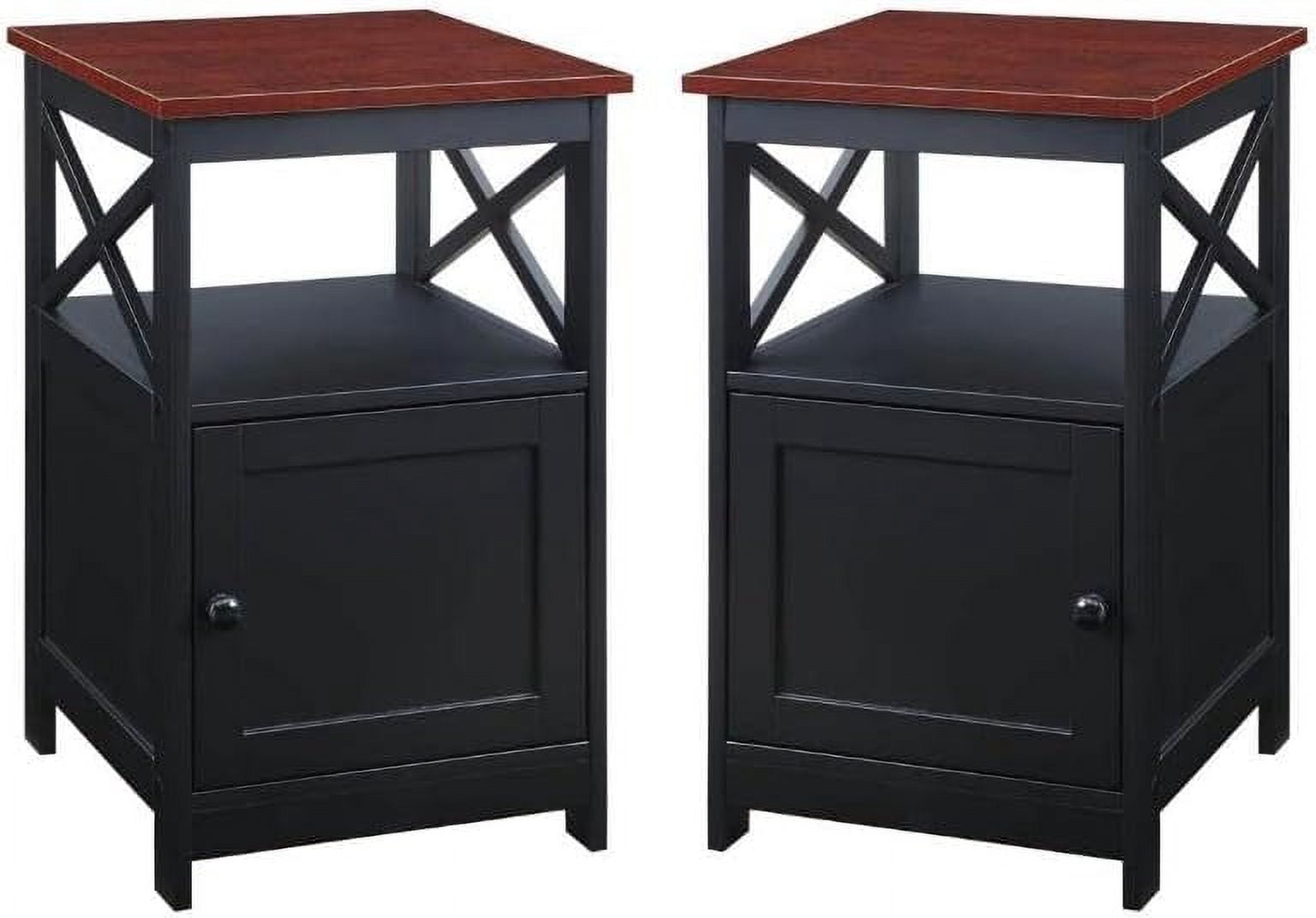 End Table with Cabinet Cherry Black - Set of 2 - Walmart.com