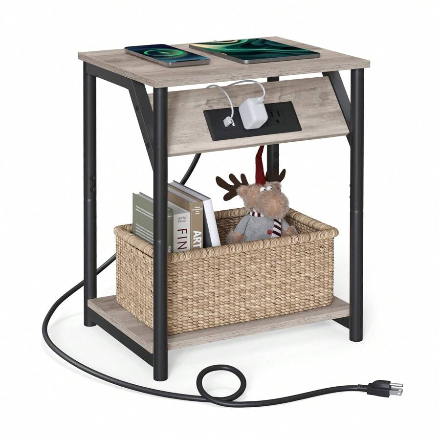 End Table With Charging Station, Small Side Table For Living Room ...